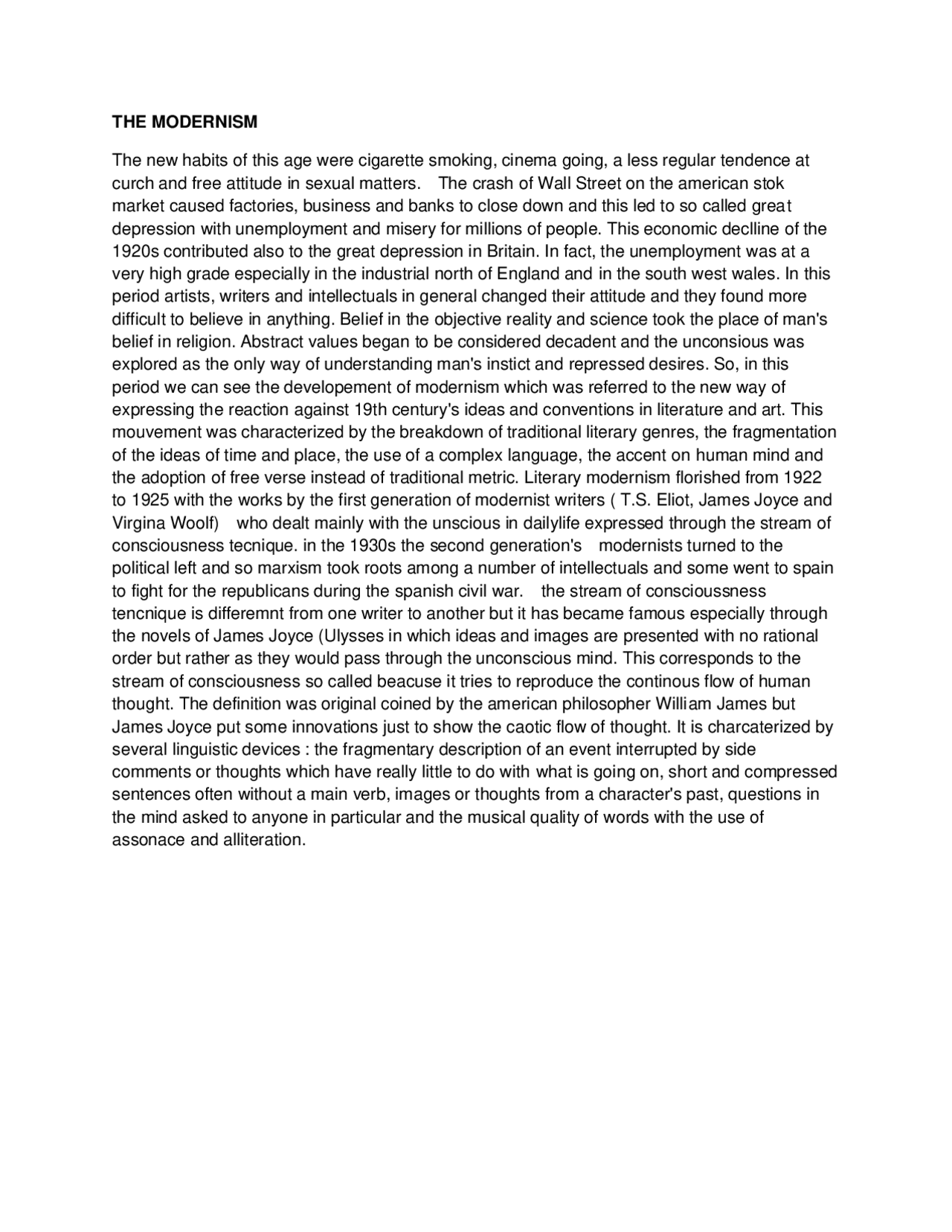 The General Features Of The Modernism Docsity