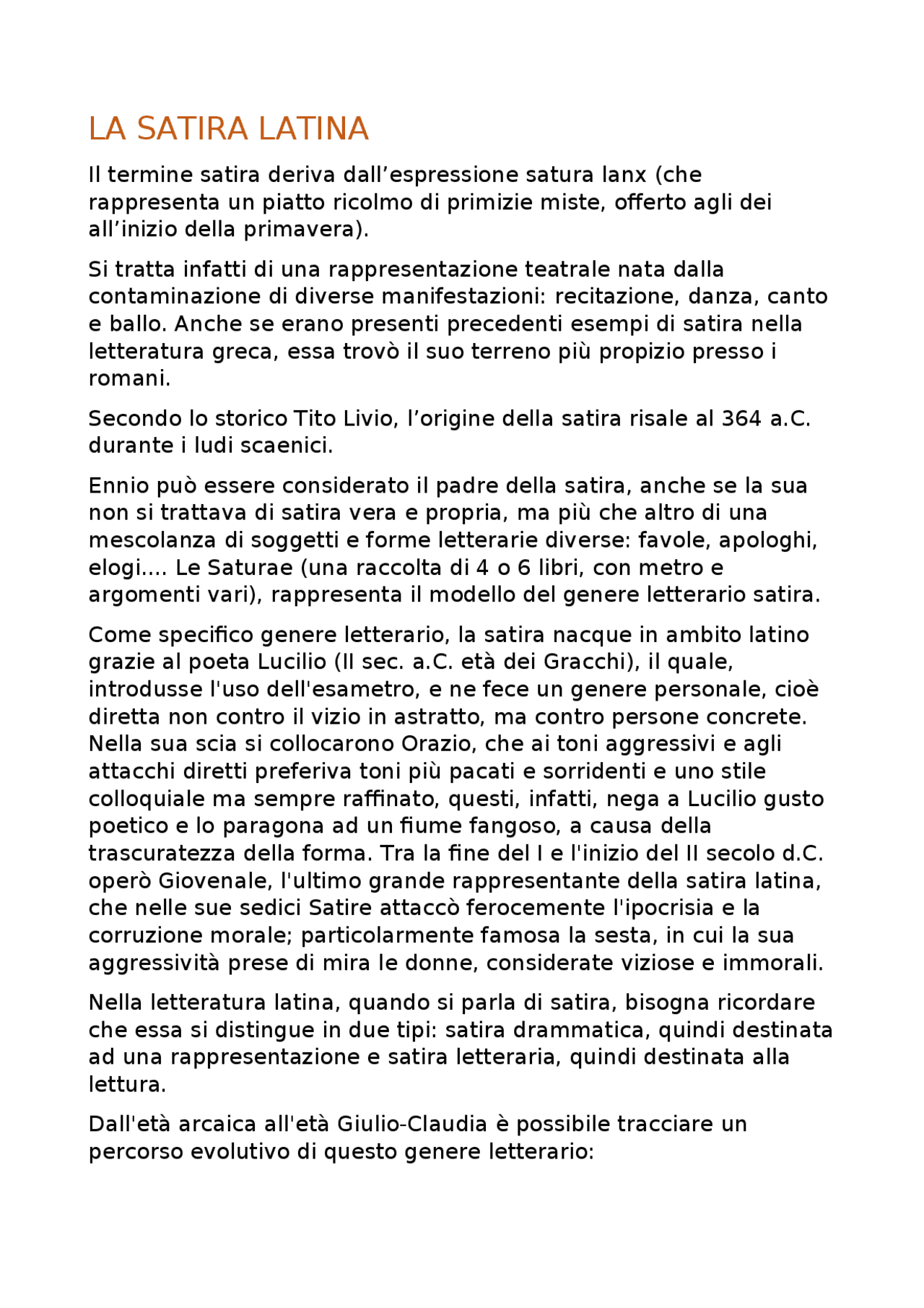 La storia satira latina - Docsity