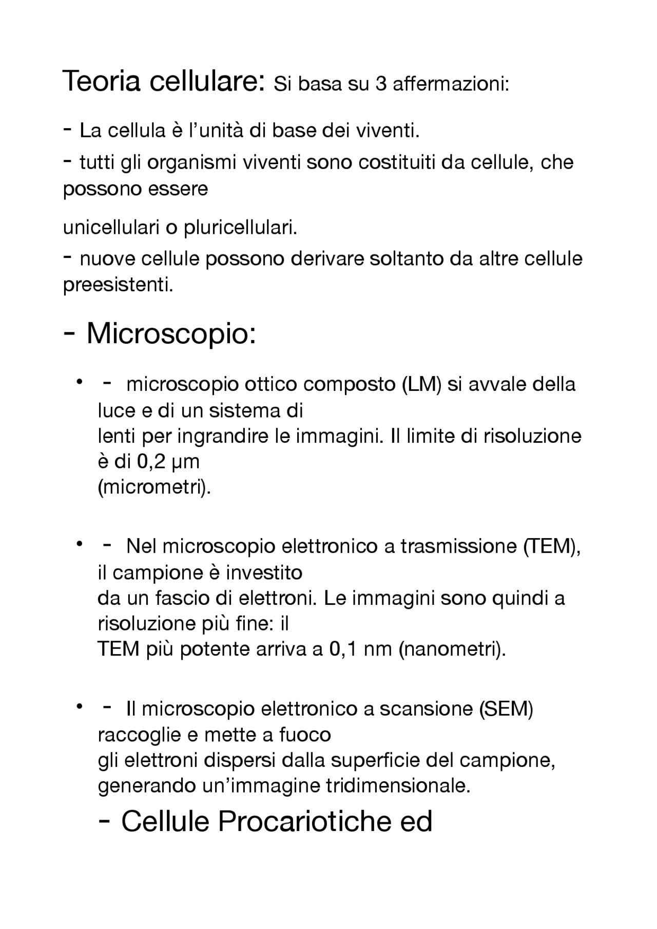 La cellula relativa alla teoria cellulare - Docsity