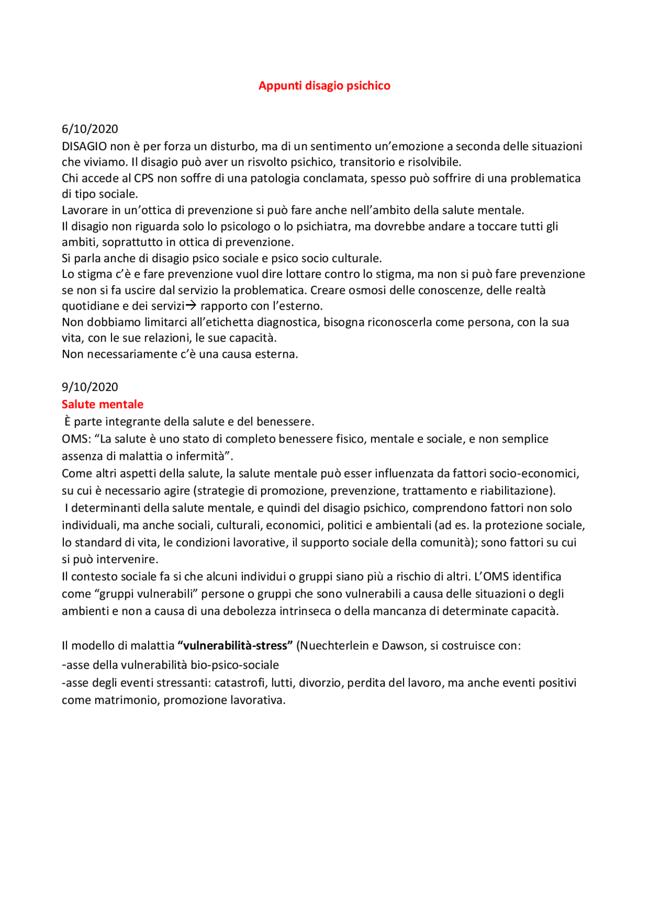 Disagio psichico, psichiatria - Docsity