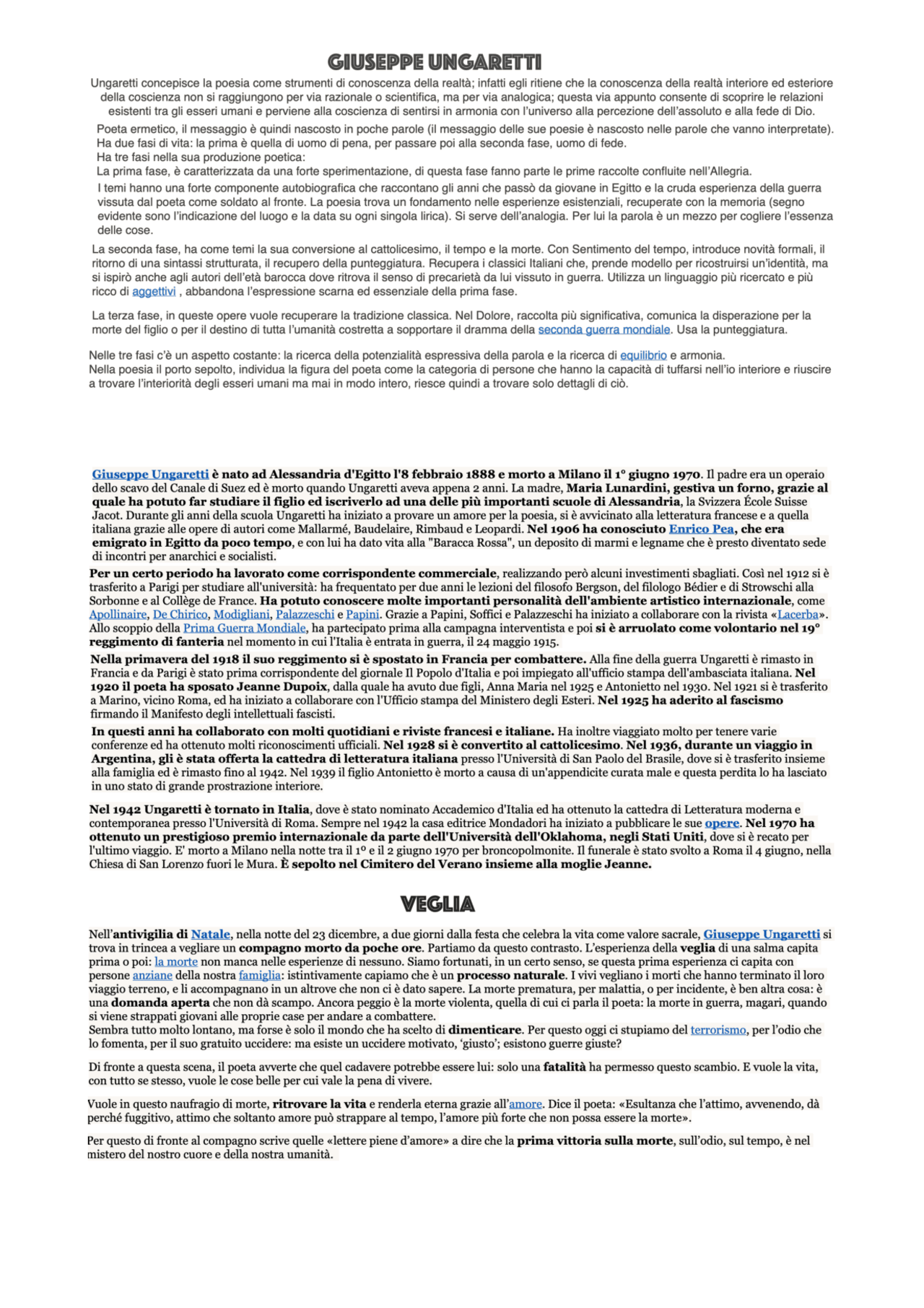 Giuseppe Ungaretti Vita Opere E Pensiero Docsity
