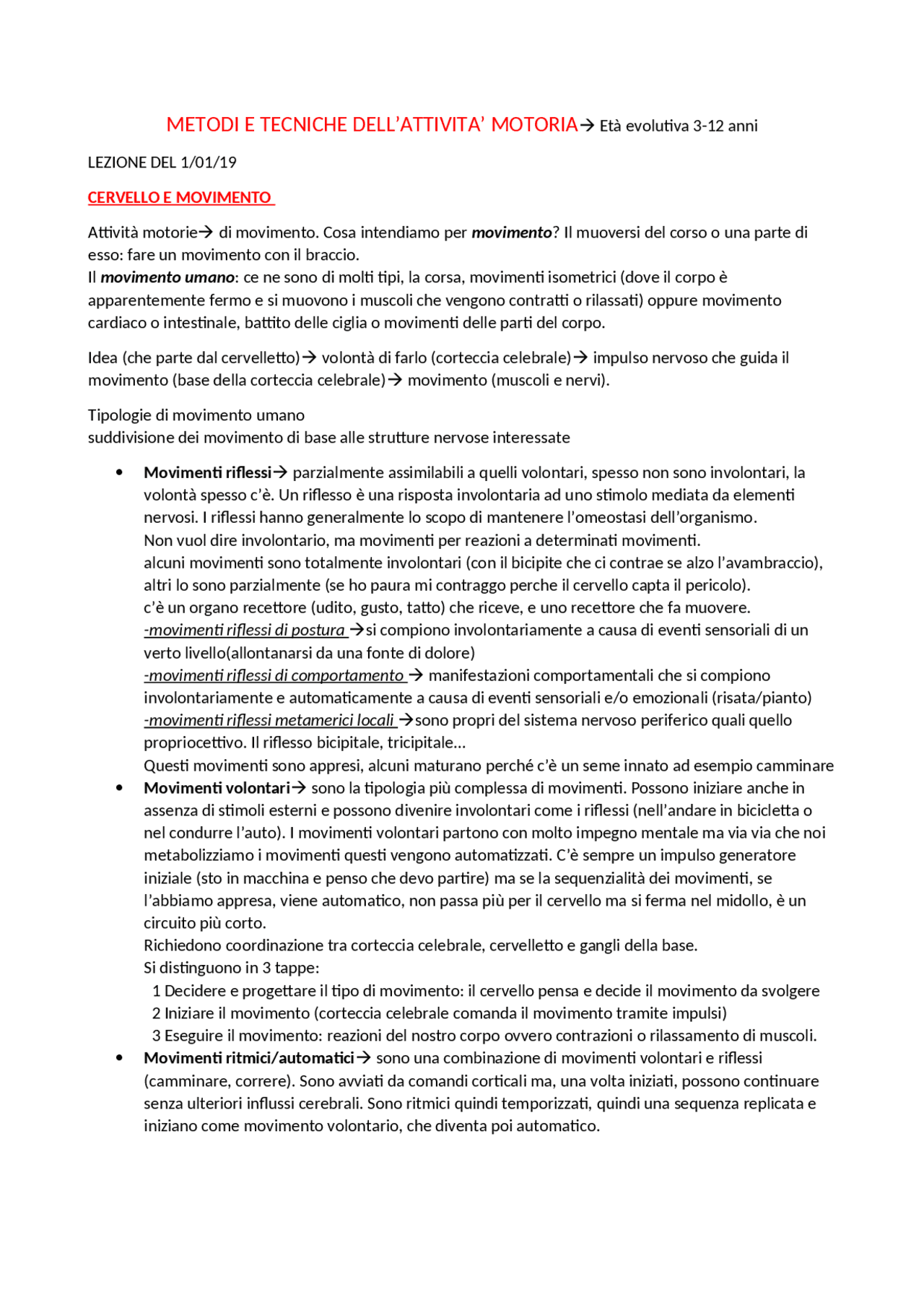 METODI E TECNICHE DELL'ATTIVITA' MOTORIA | Dispense di Scienze Motorie ...
