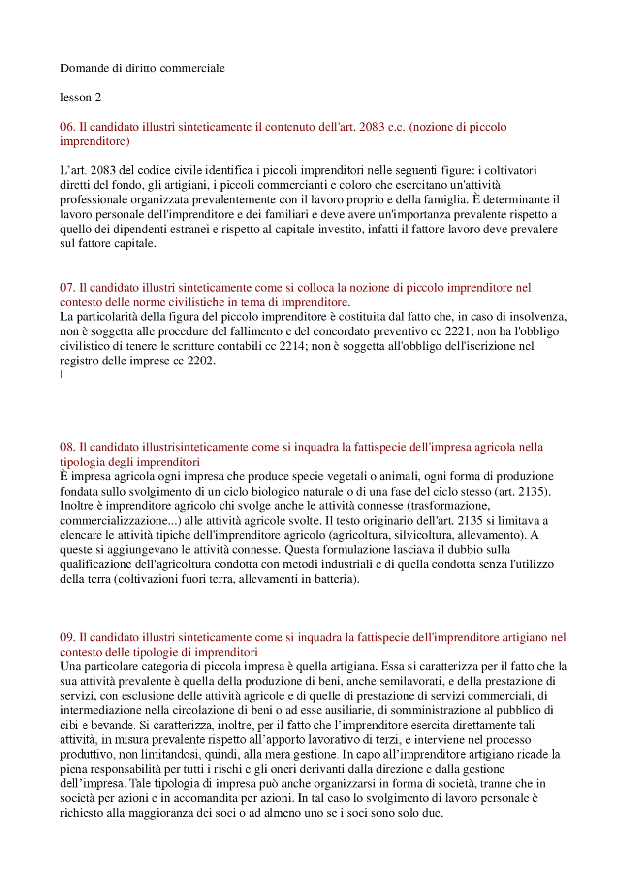 Diritto Commerciale Risposte Aperte Docsity