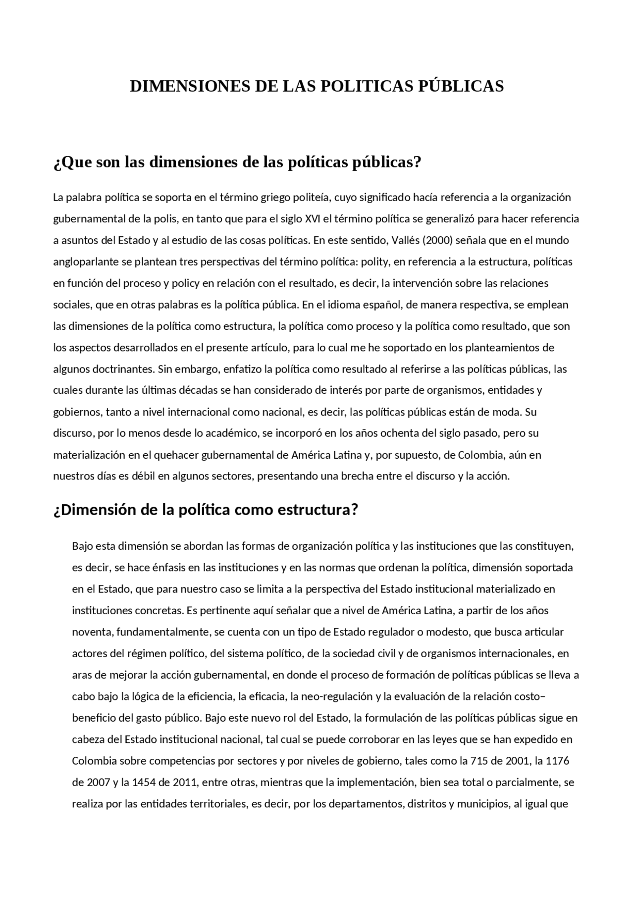 Dimensiones politicas publicas - Docsity