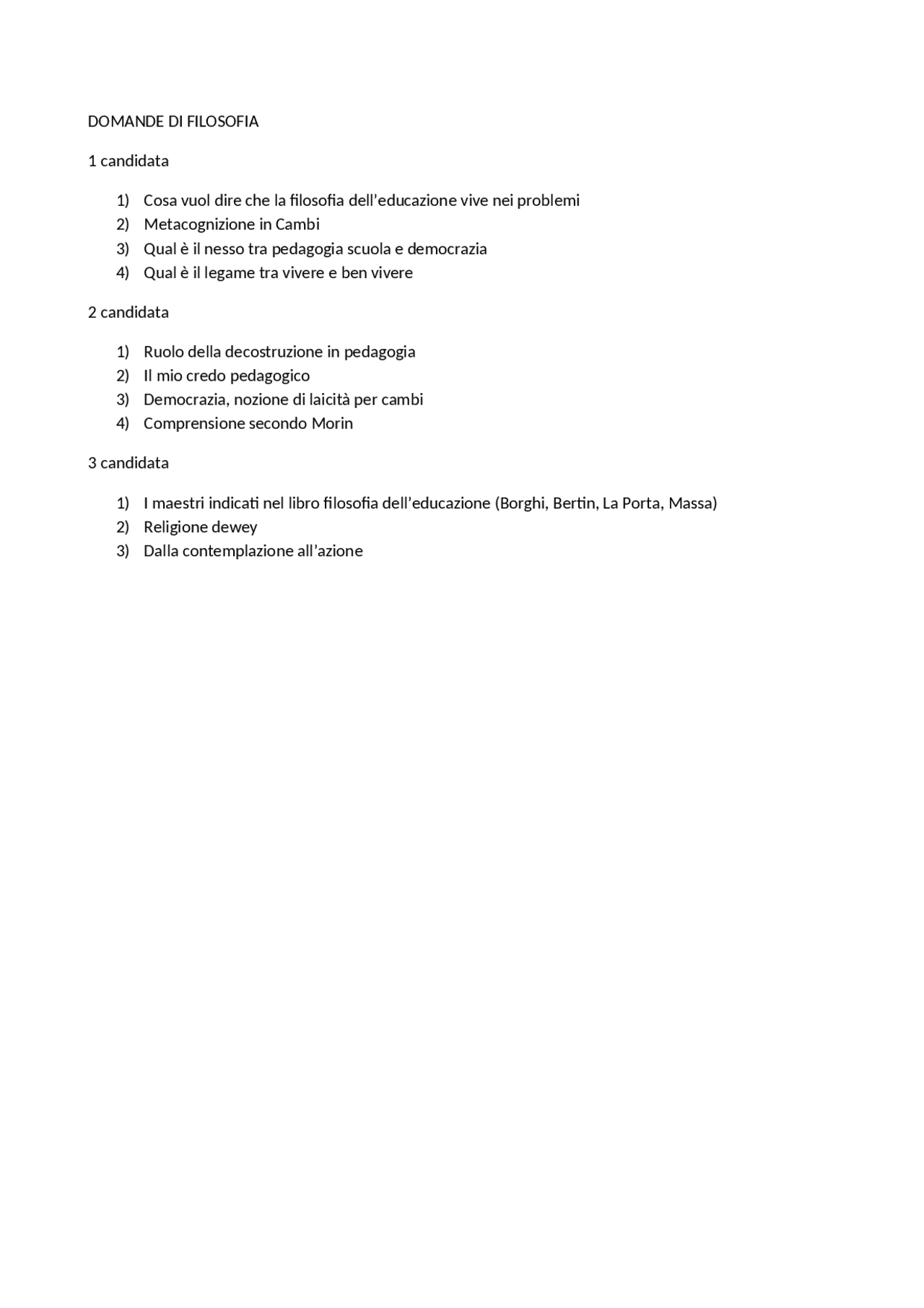 Domande Esame Filosofia Delleducazione Docsity