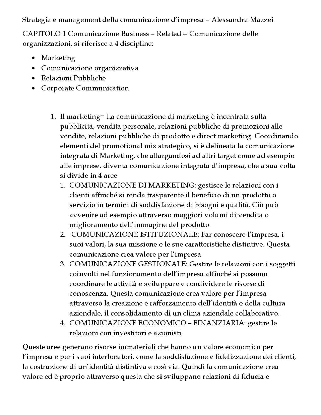 Strategia E Management Per La Comunicazione Dimpresa Docsity