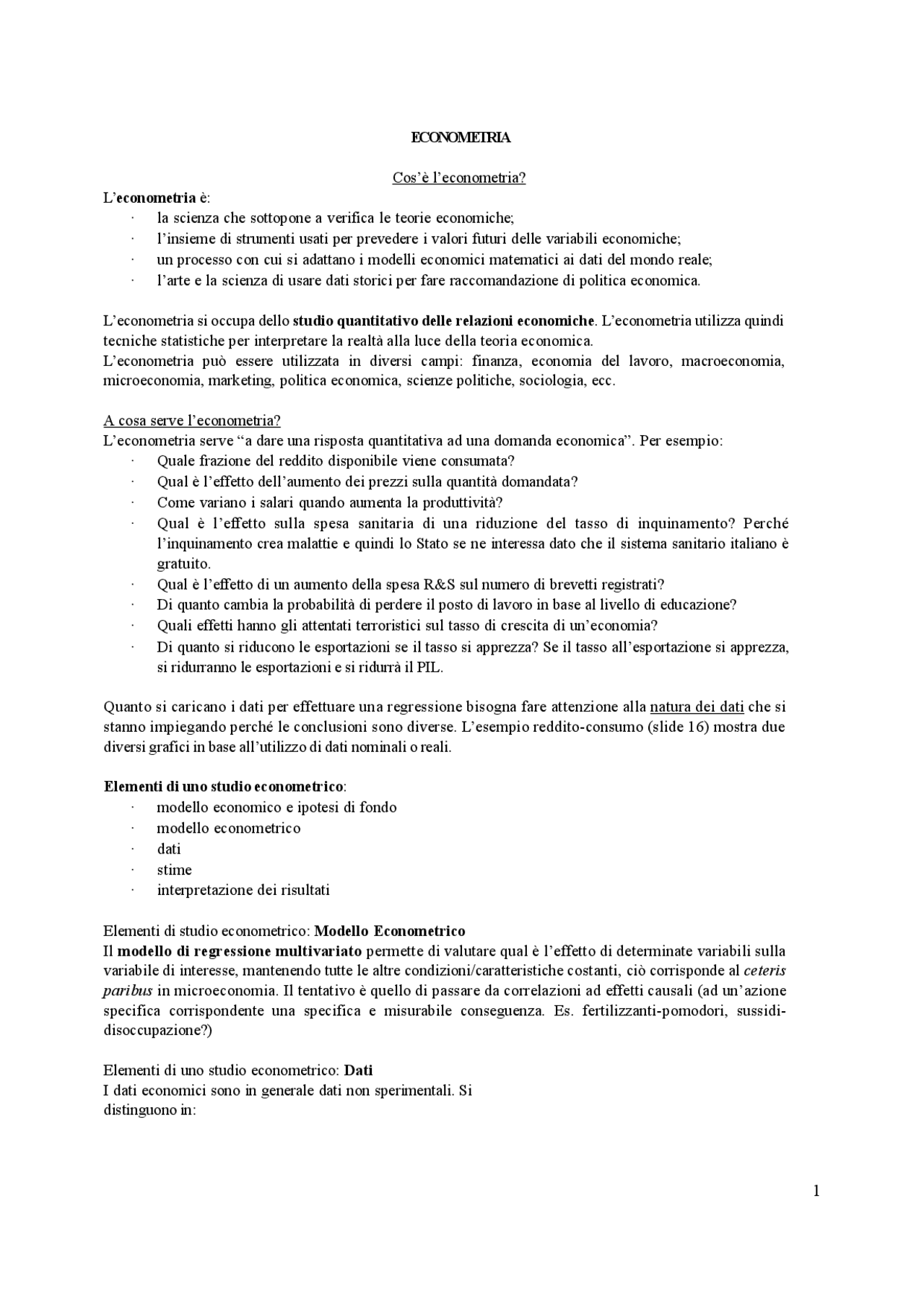 Econometria Prof Colombo Valentina Docsity