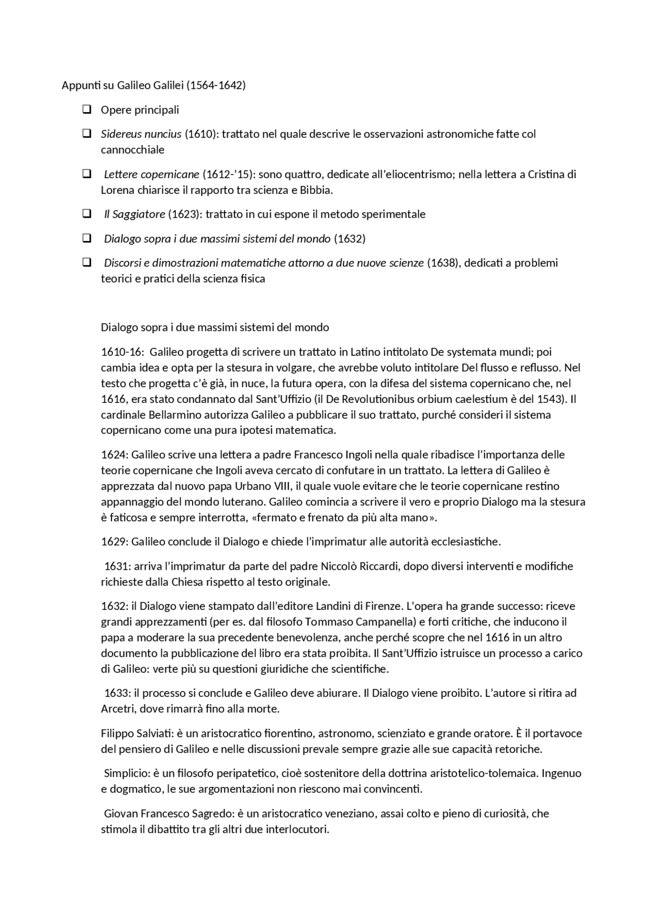 Appunti Su Galileo Galilei Docsity