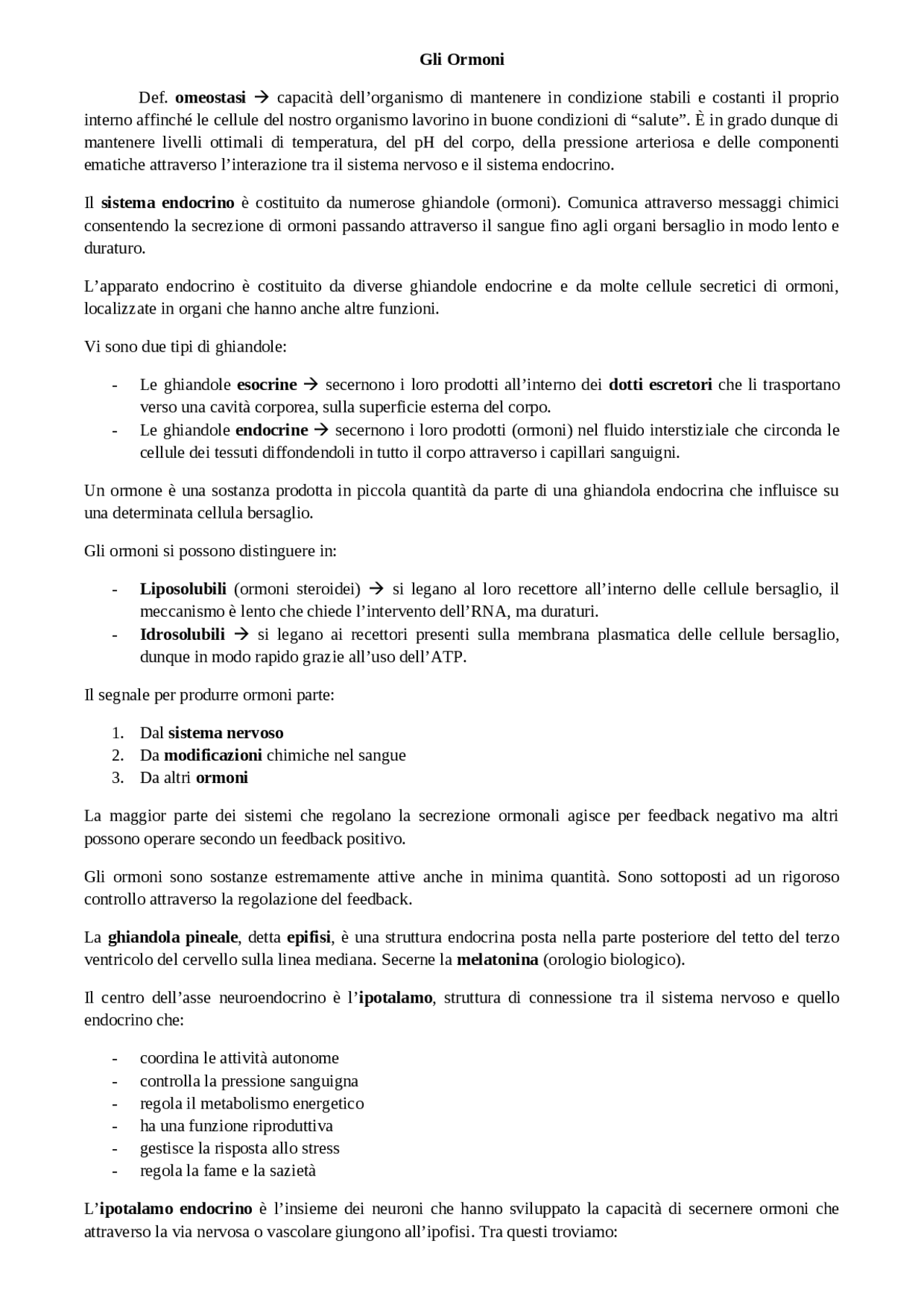 Il Sistema Endocrino Ormoni Docsity