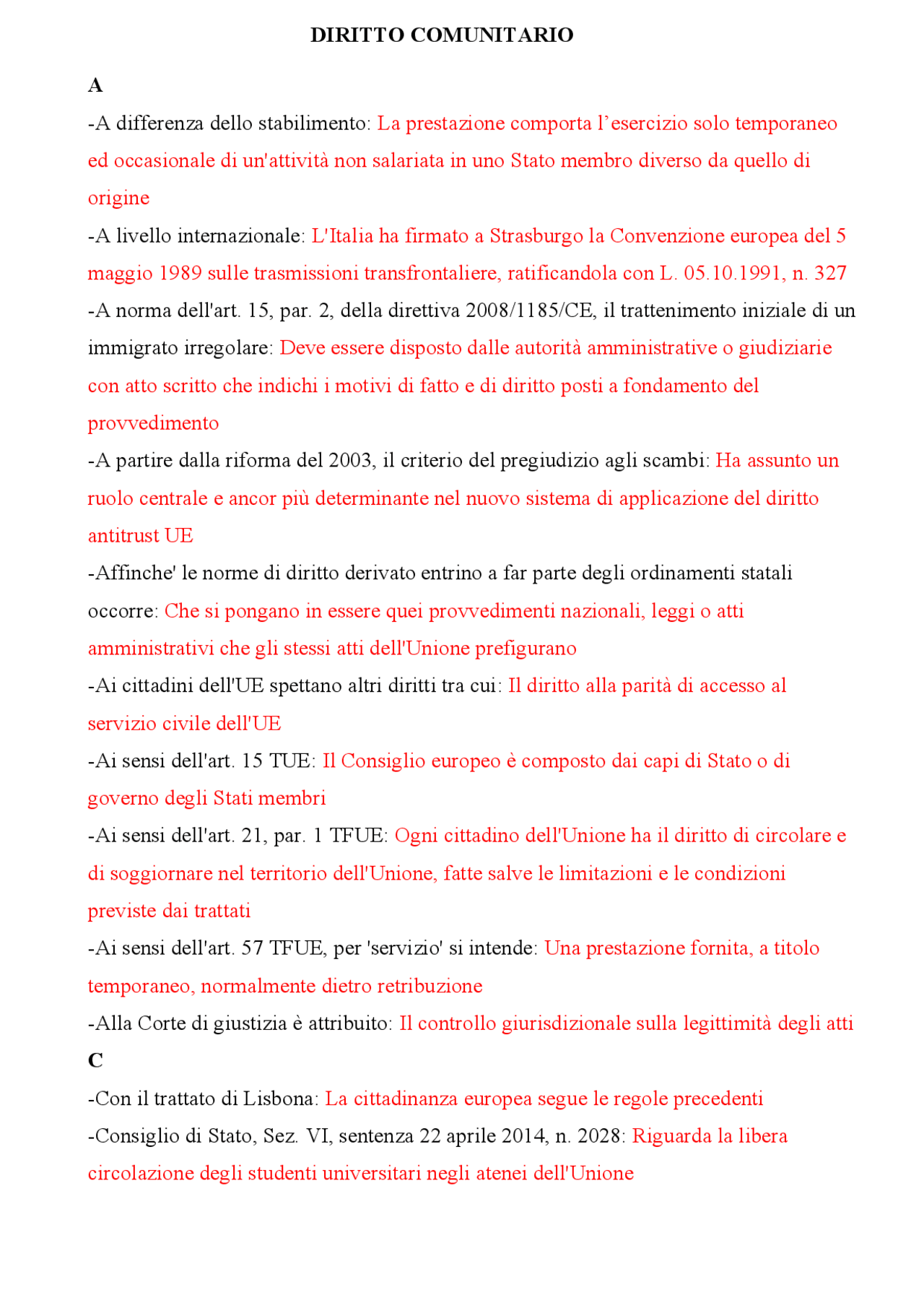 Paniere Diritto Comunitario - Università Pegaso- Triennale L22- Scienze motorie - Docsity