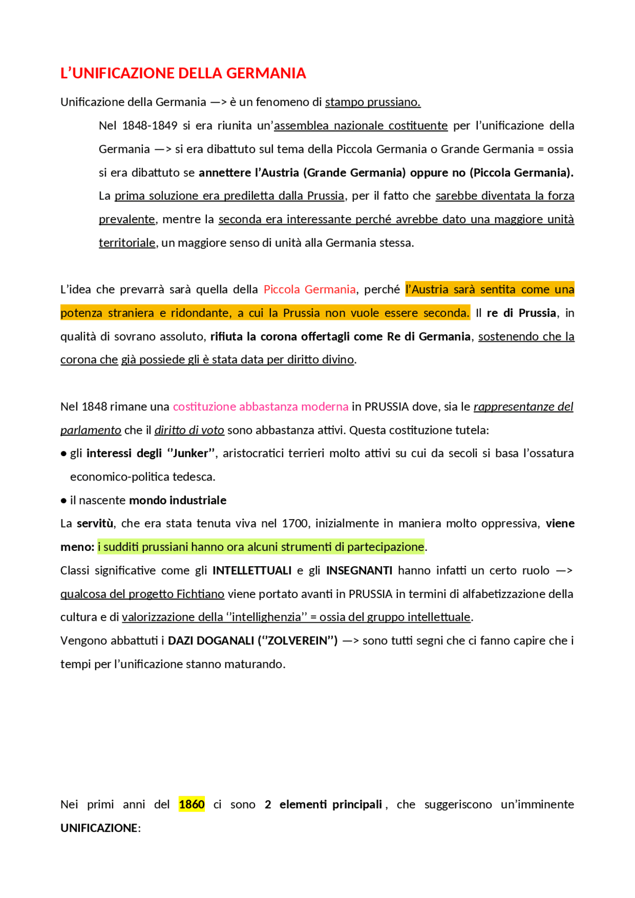 Storia - Unificazione della Germania - Docsity