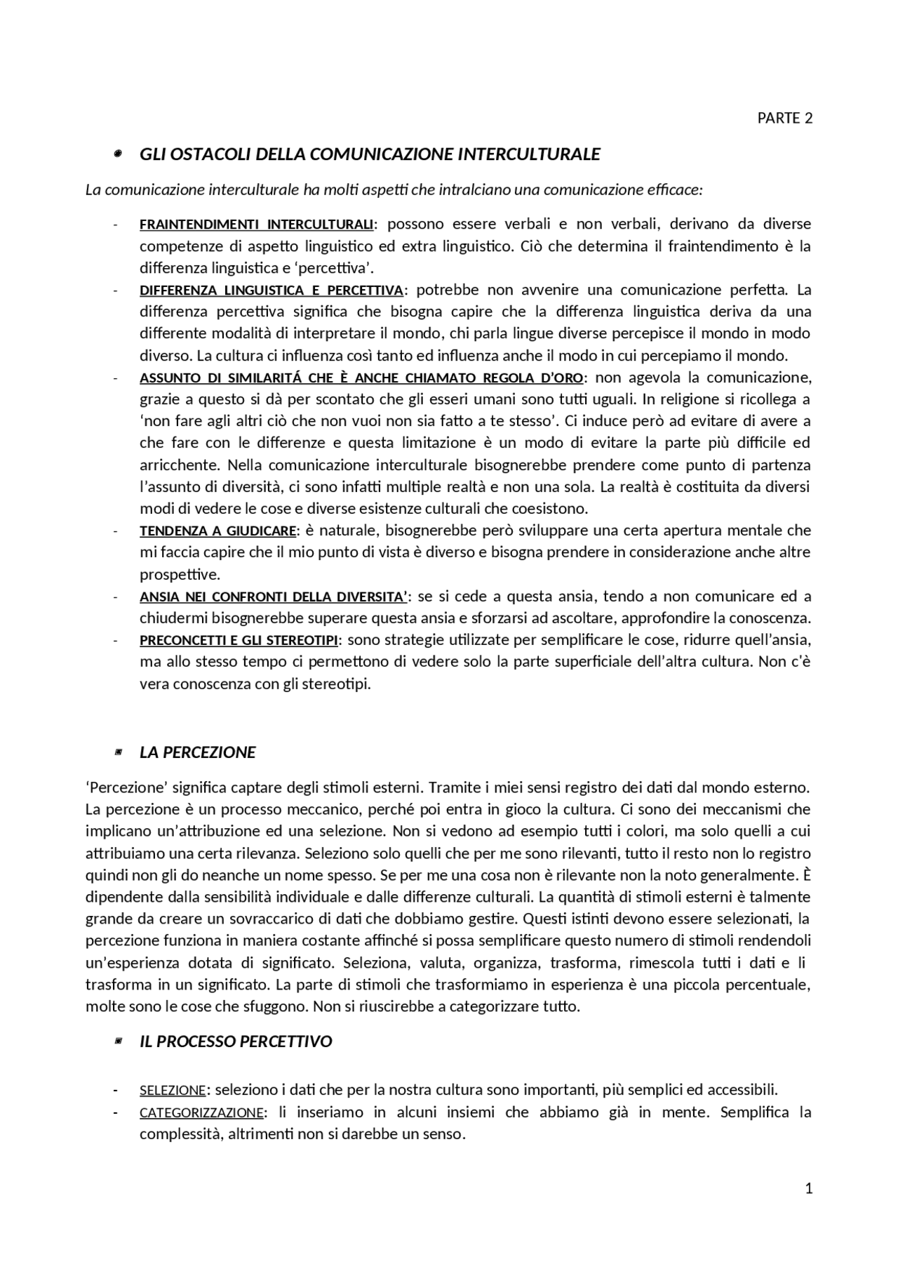 Prima Parte Comunicazione Interculturale Docsity