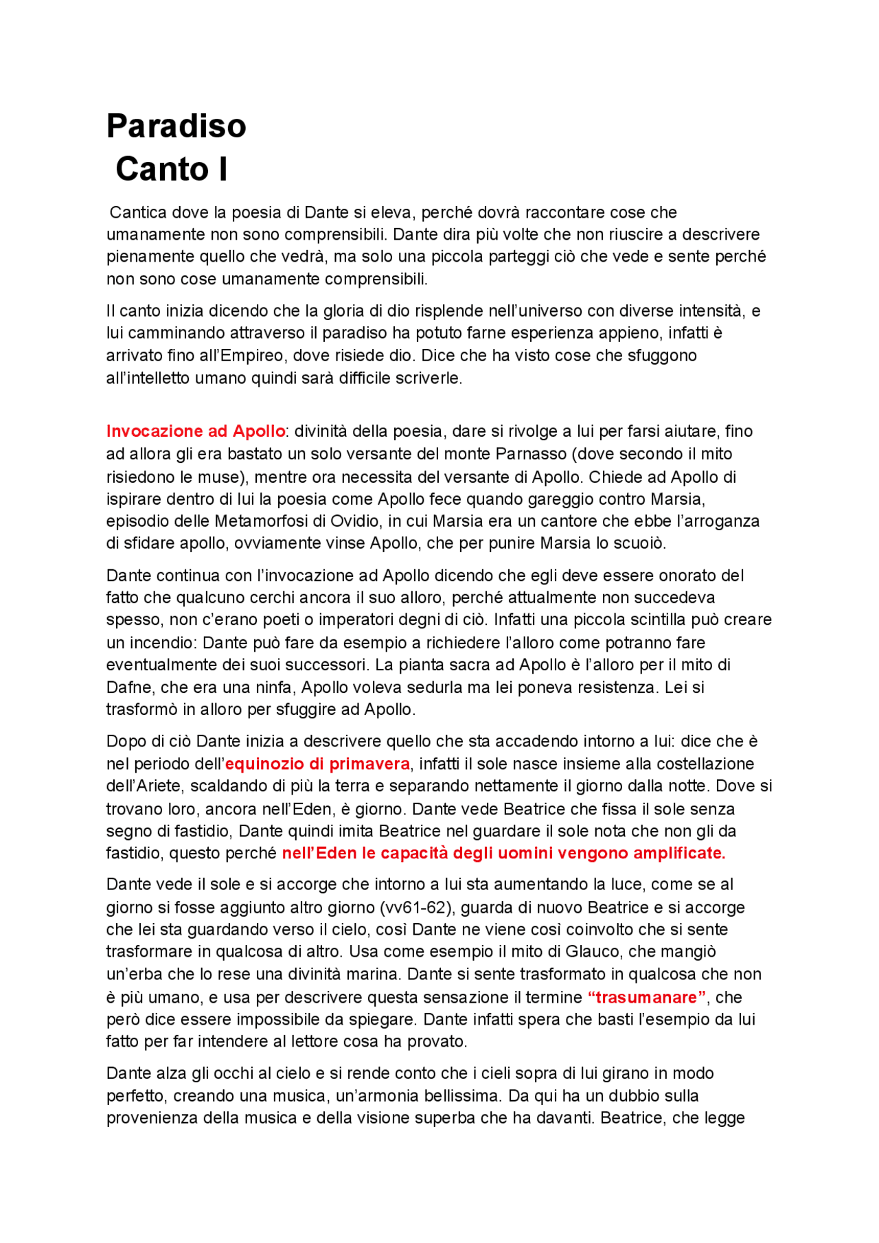 Riassunti Canti Paradiso Divina Commedia Docsity
