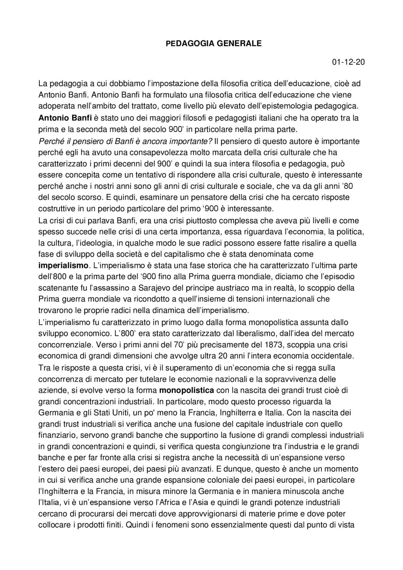 Pedagogia Generale Scienze Della Formazione Docsity