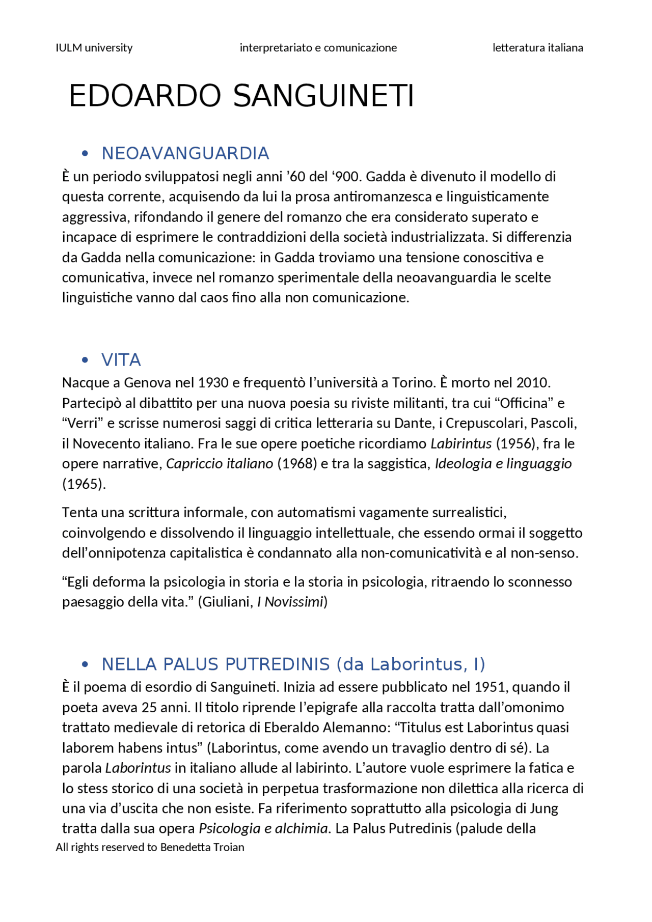 Edoardo Sanguineti-Nella Palus Putredinis - Docsity