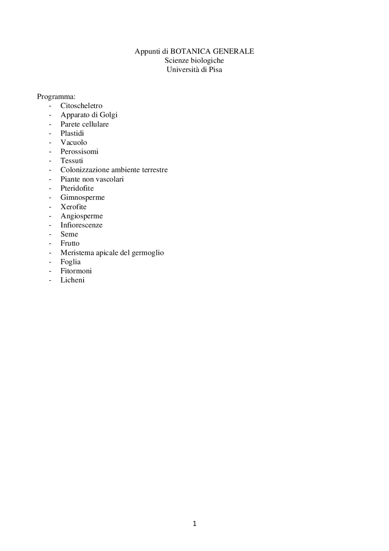 Appunti Botanica Generale Docsity