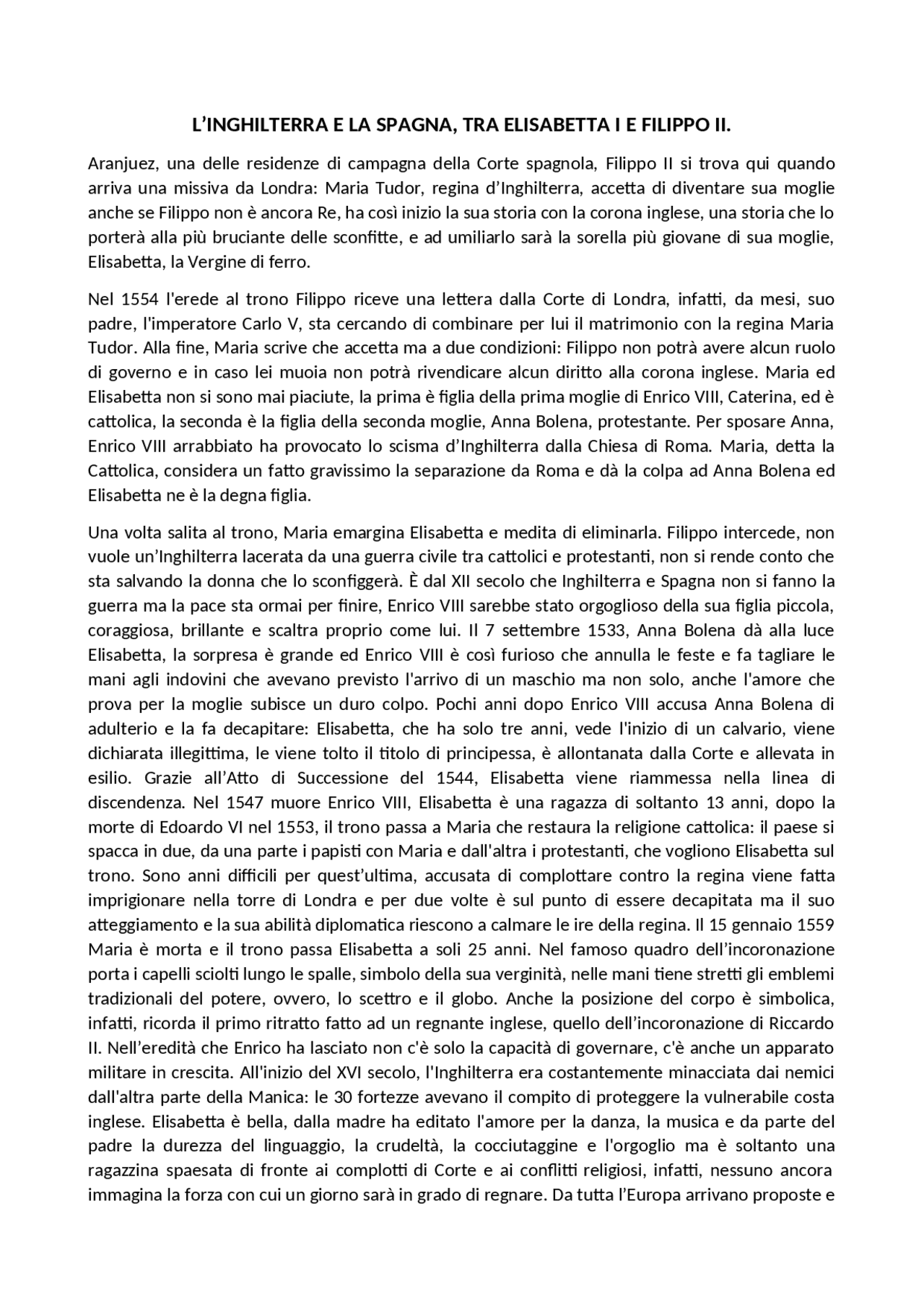 Elisabetta I E Filippo Ii Docsity