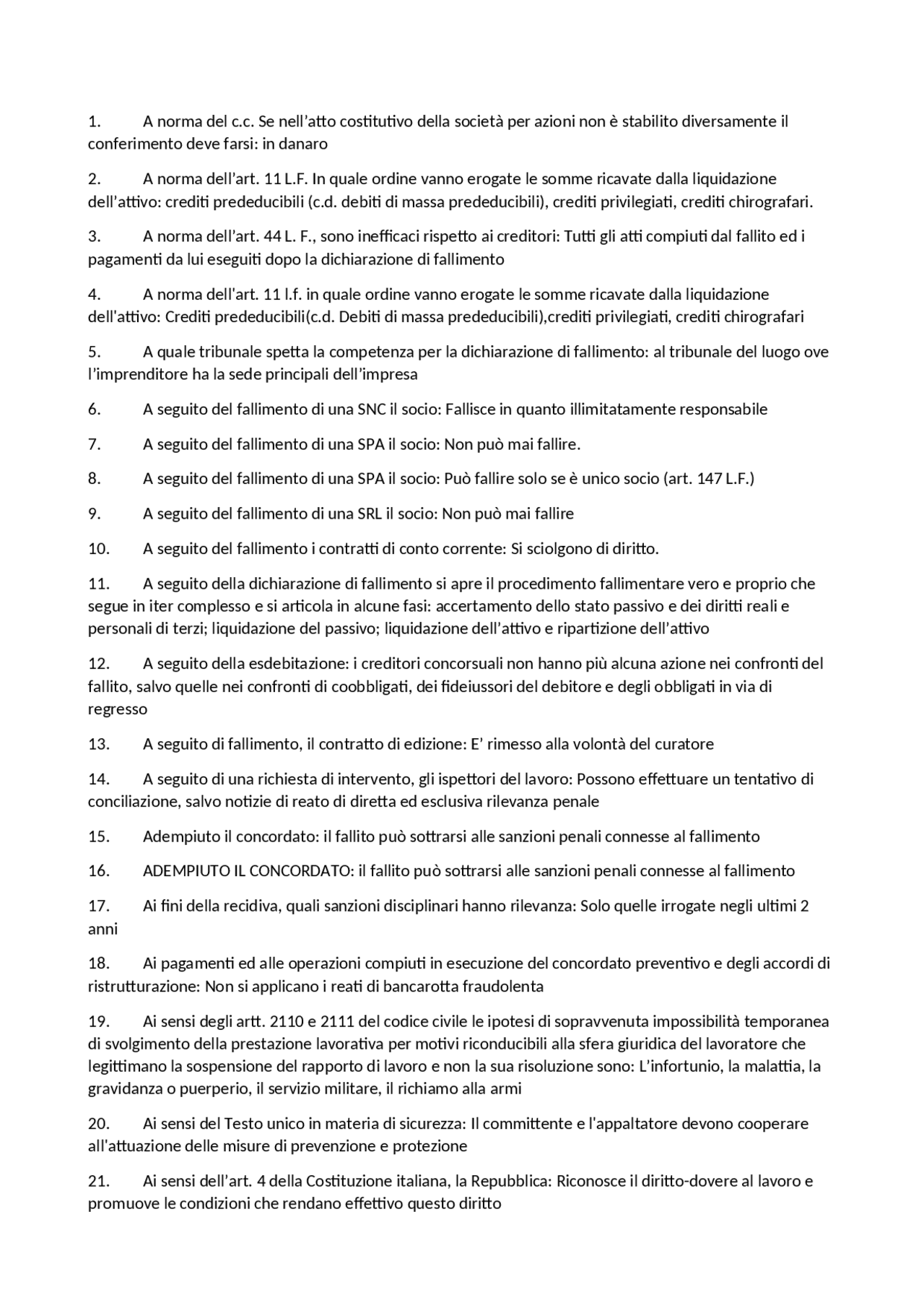 Test Di Diritto Fallimentare Unipegaso Docsity