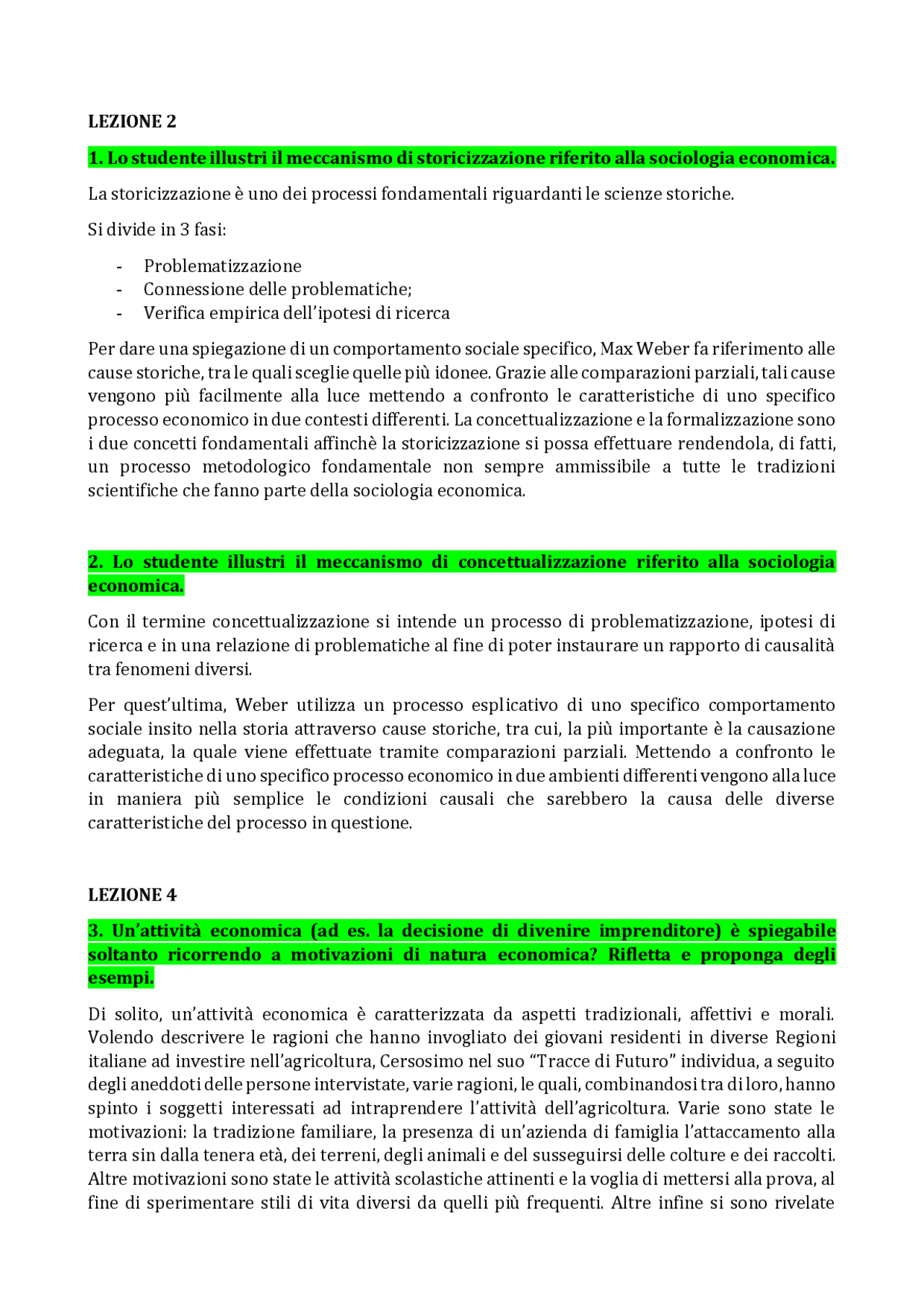 Sociologia Dei Processi Economici Risposte Aperte Docsity