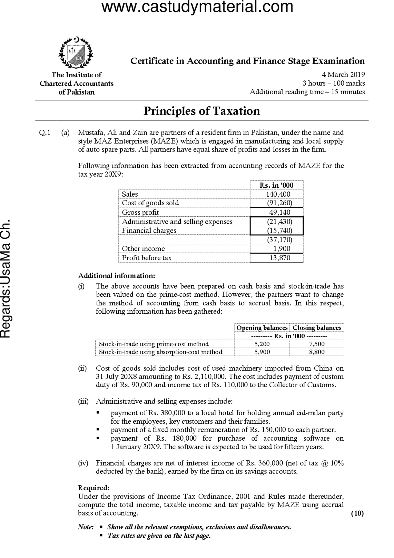 Taxation Past Papers - Docsity