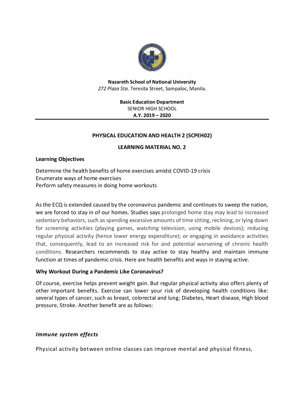 Learning Materials PEH 2 (2) - Docsity