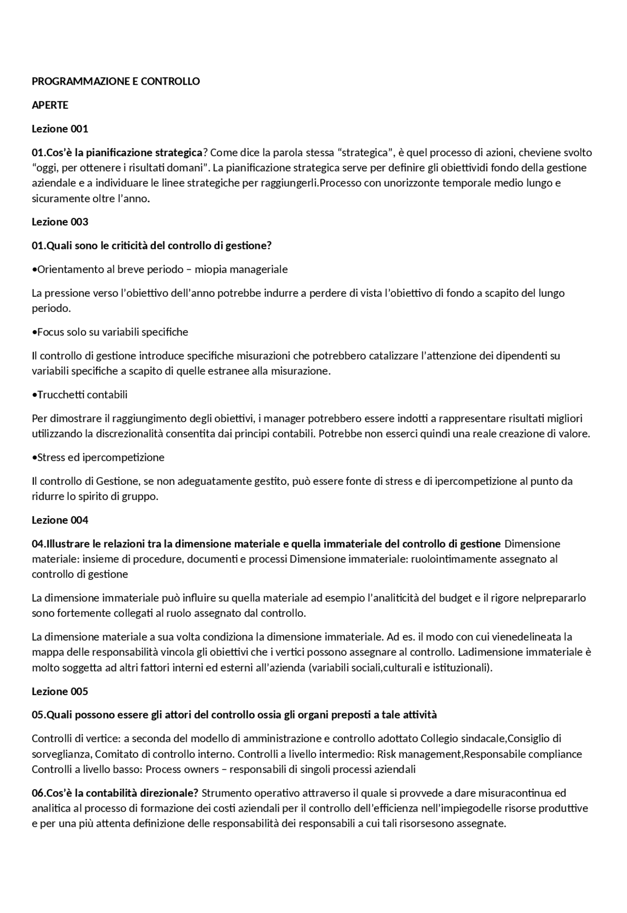 Paniere Ecampus Programmazione E Controllo Aperte Docsity