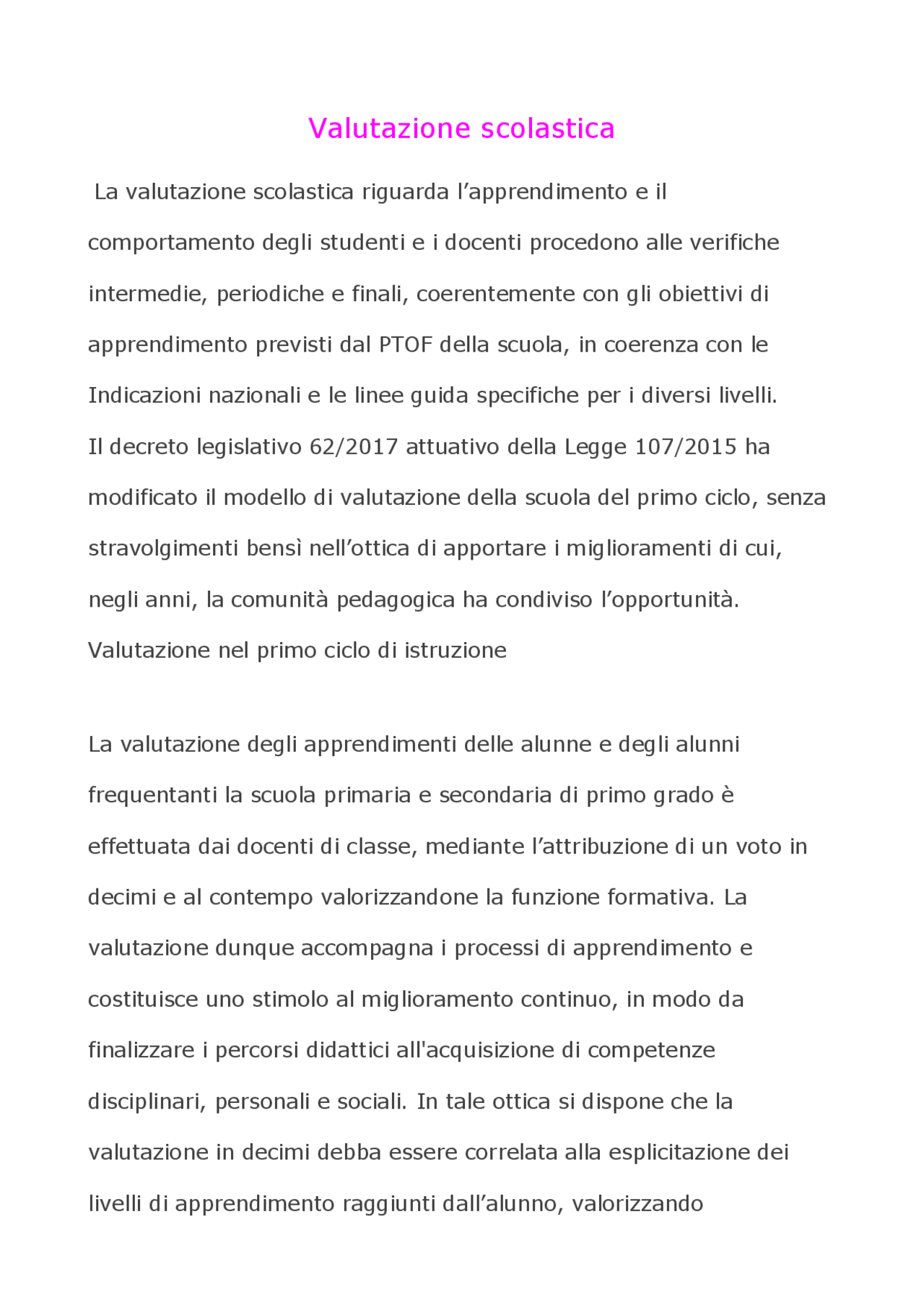 Valutazione Scolastica Docsity