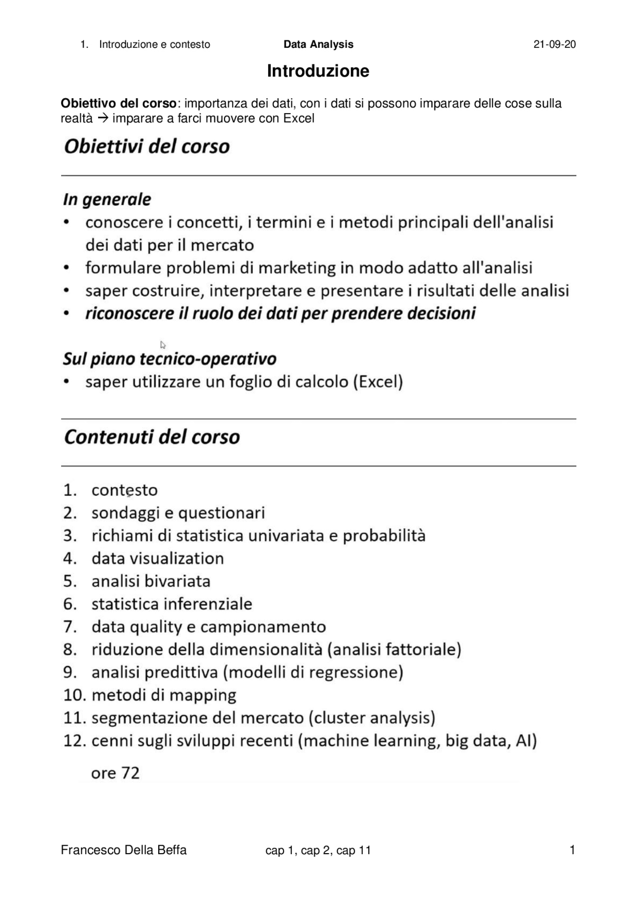 Data analysis appunti completo - Docsity