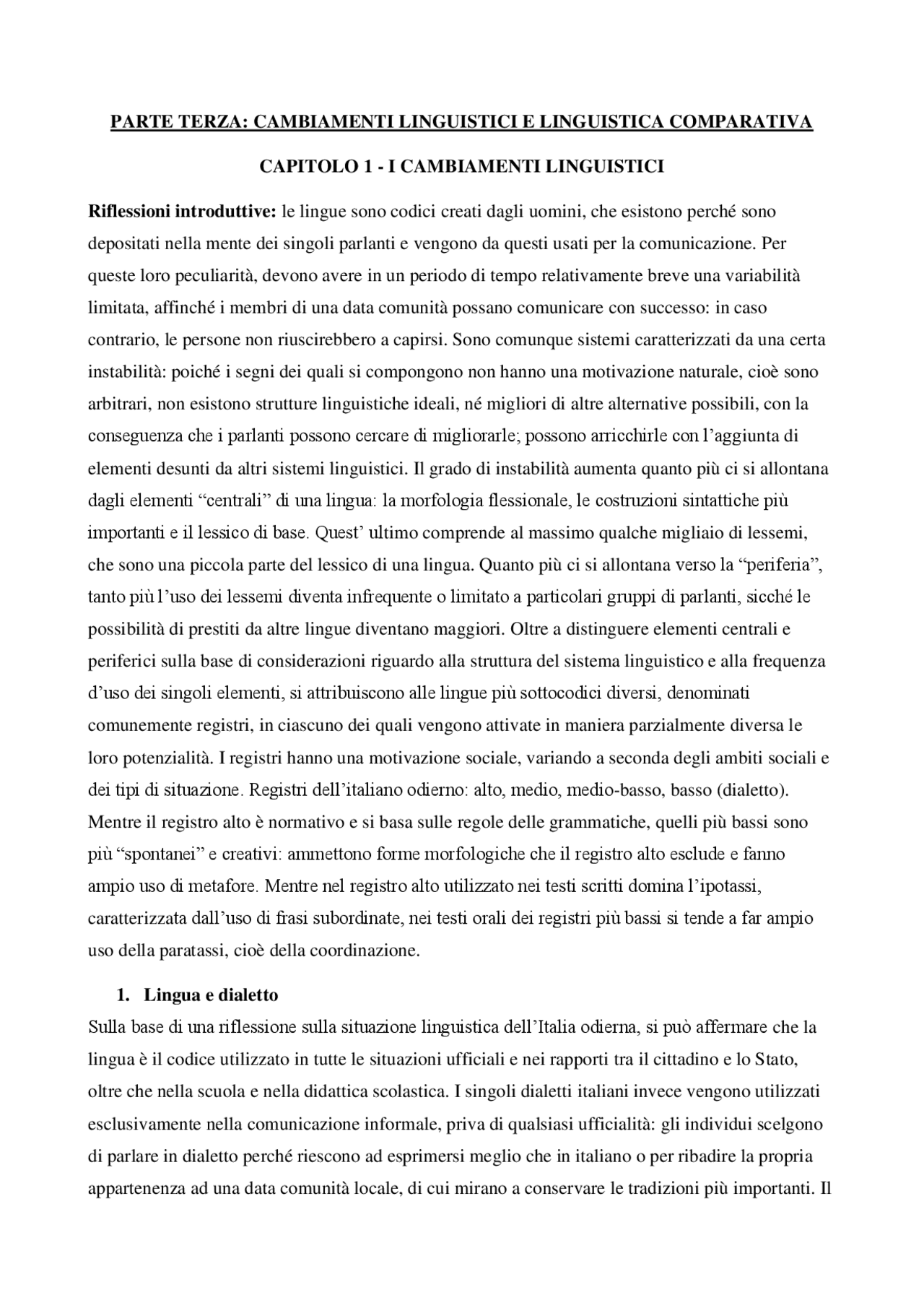 Riassunto Cap 1 2 Parte Terza G Michelini Linguistica Generale Docsity