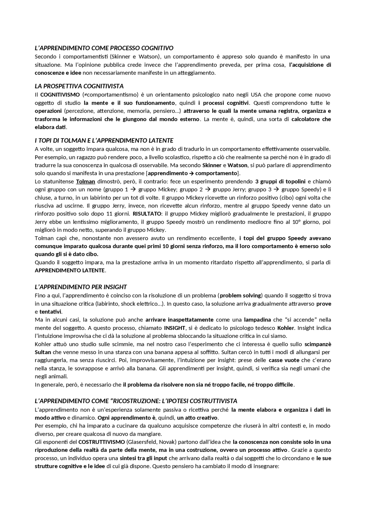 Lapprendimento Scienze Umane Docsity