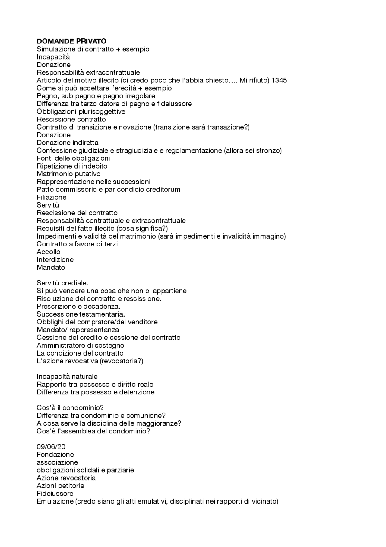 Domande Frequenti Diritto Privato Docsity