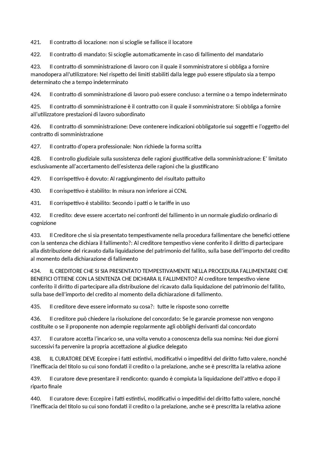 Test Di Diritto Fallimentare Unipegaso Docsity
