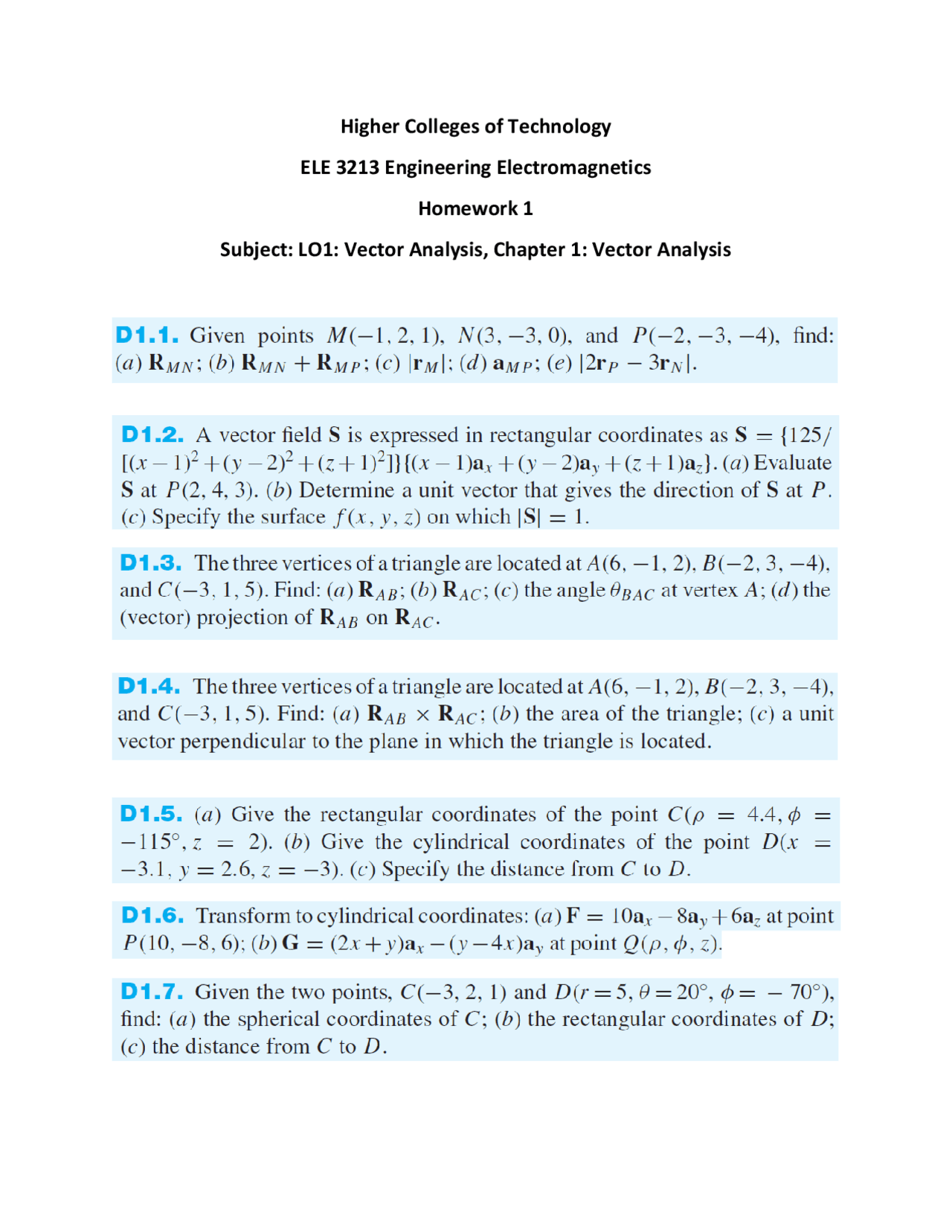 Electromagnetic Homework 1 Docsity