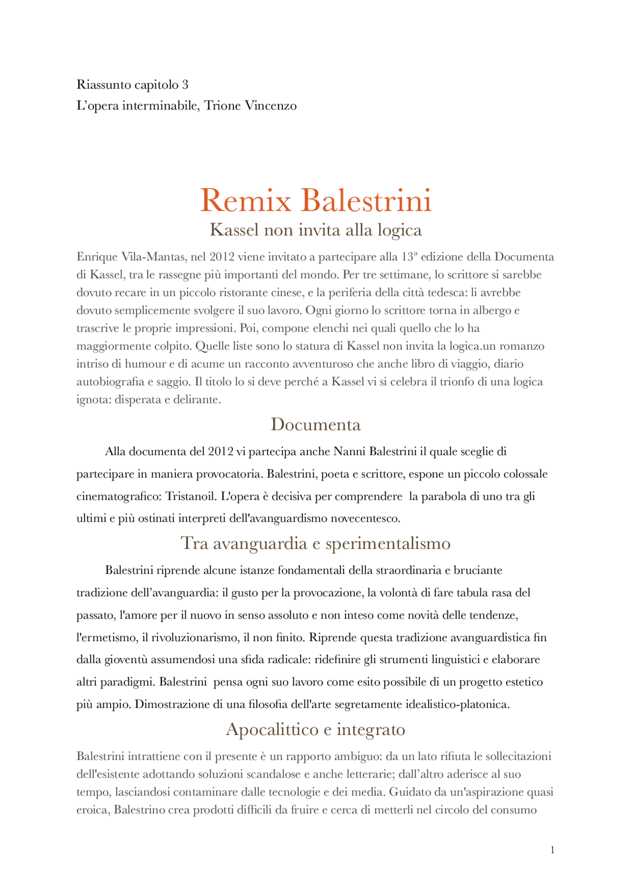 Riassunto Capitolo 4 Del Opera Interminabile Trione Vincenzo Docsity