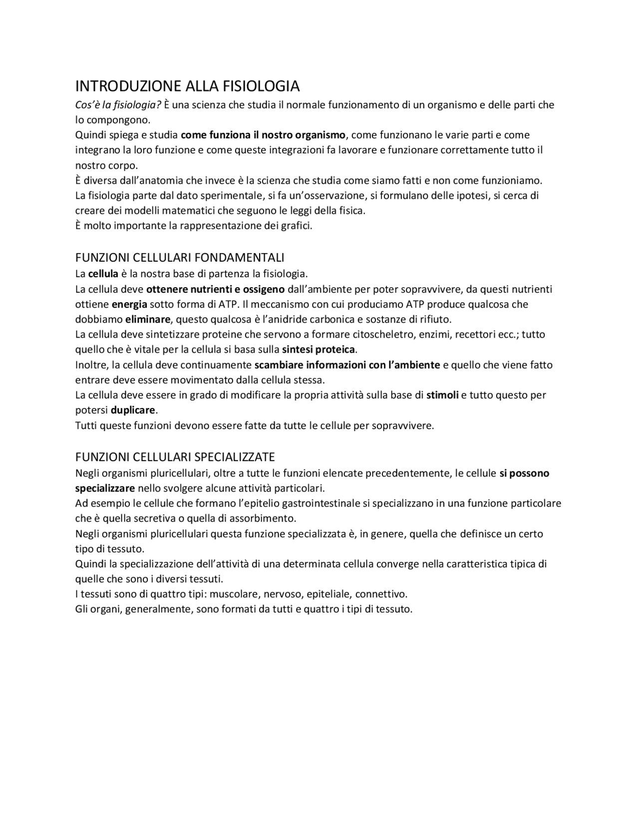 Introduzione Alla Fisiologia Transcriptions De Pysiologie Docsity
