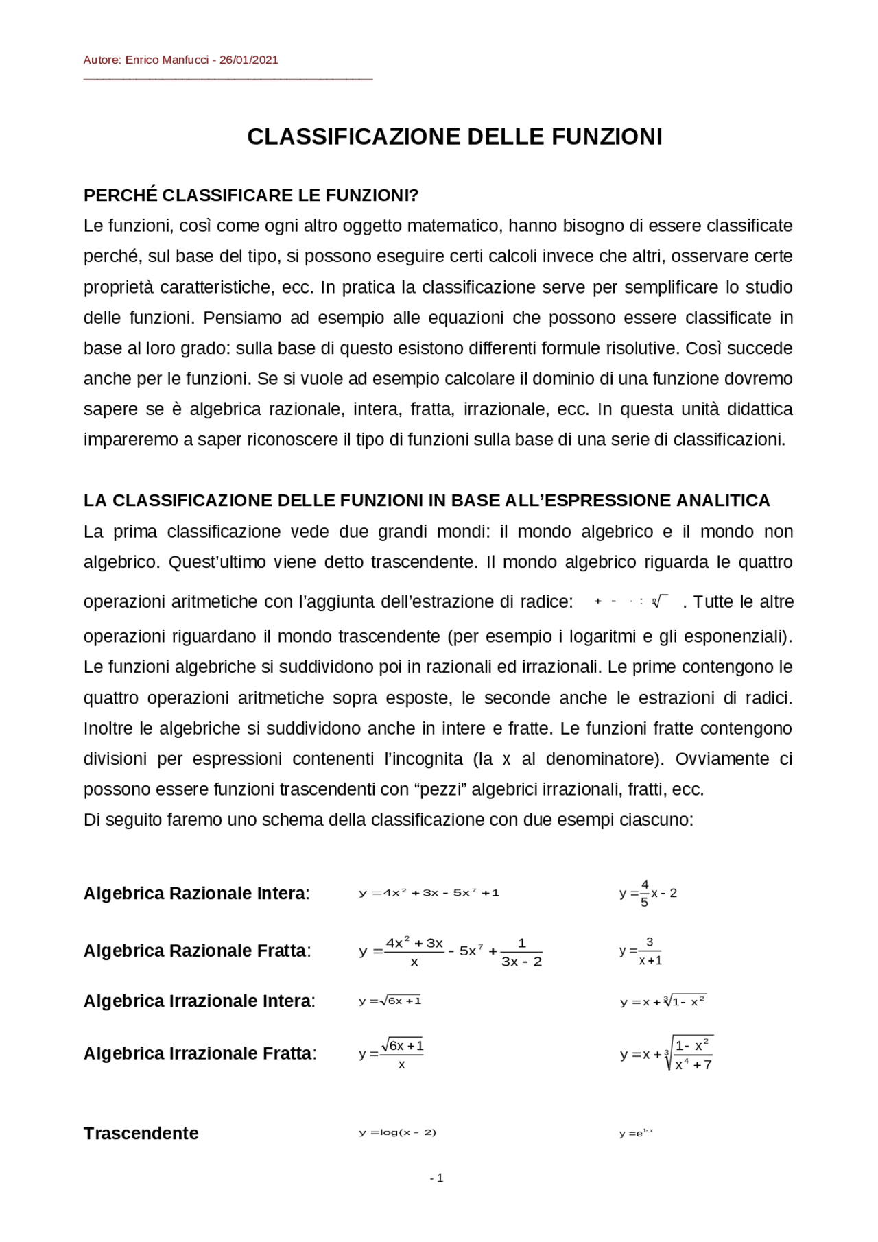 Classificazioni Funzioni Docsity