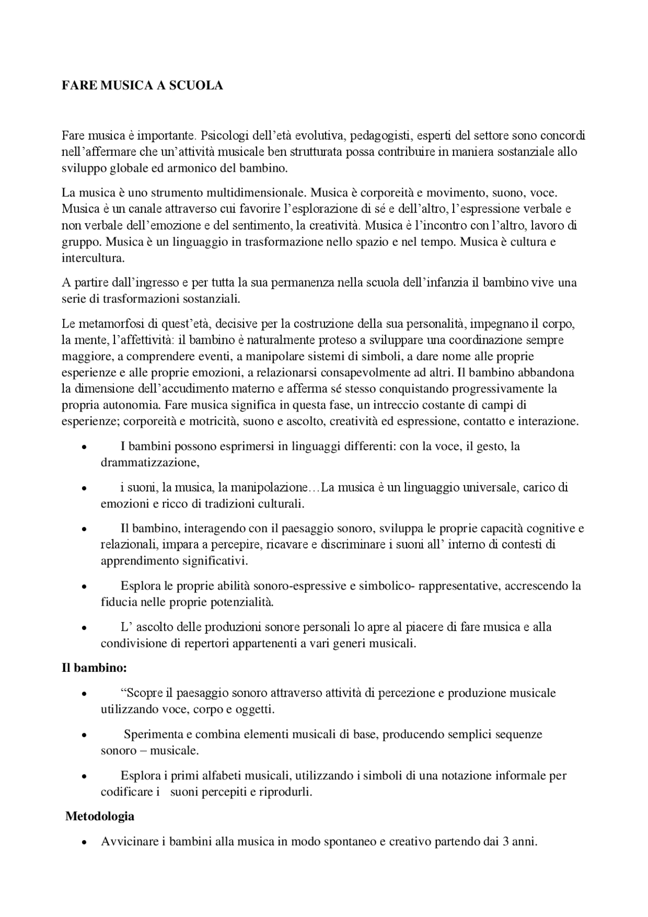 Metodologia Delleducazione Musicale Docsity