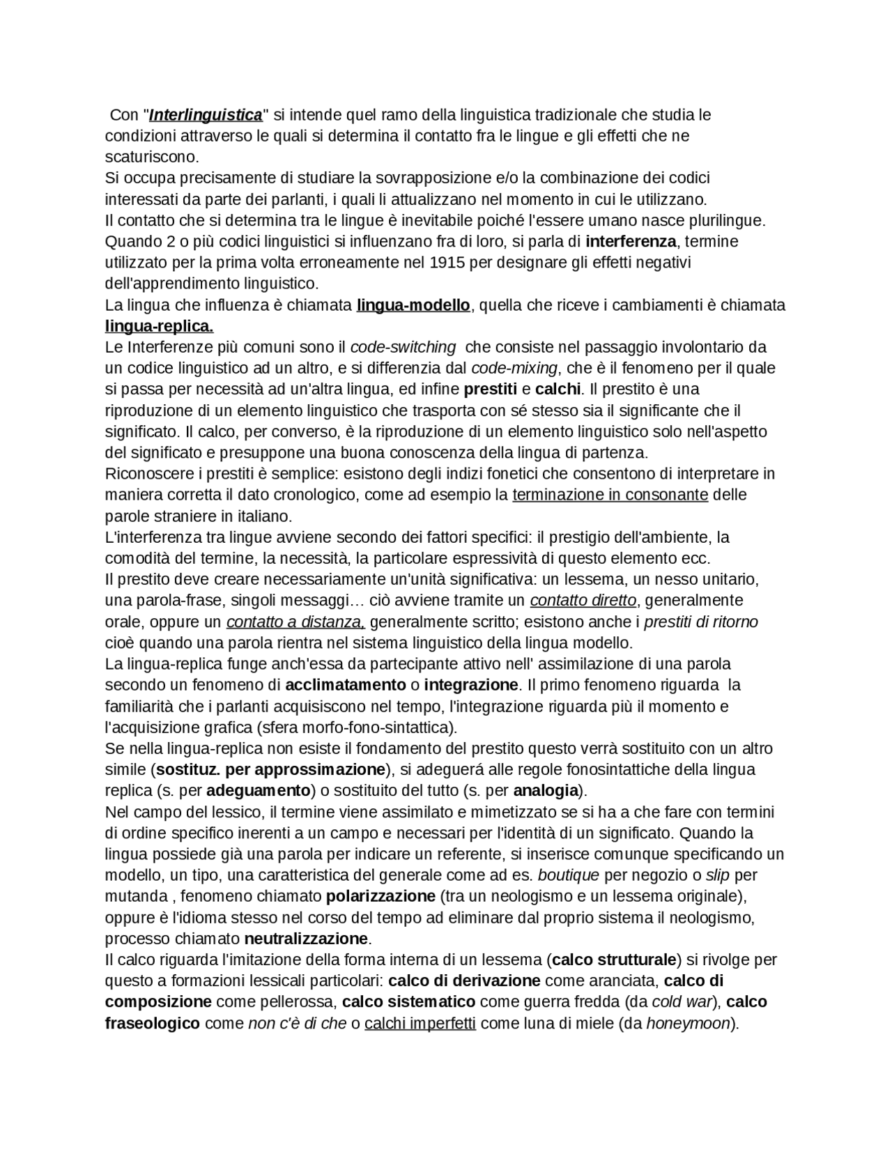 Interlinguistica Definizione E Concetti Docsity
