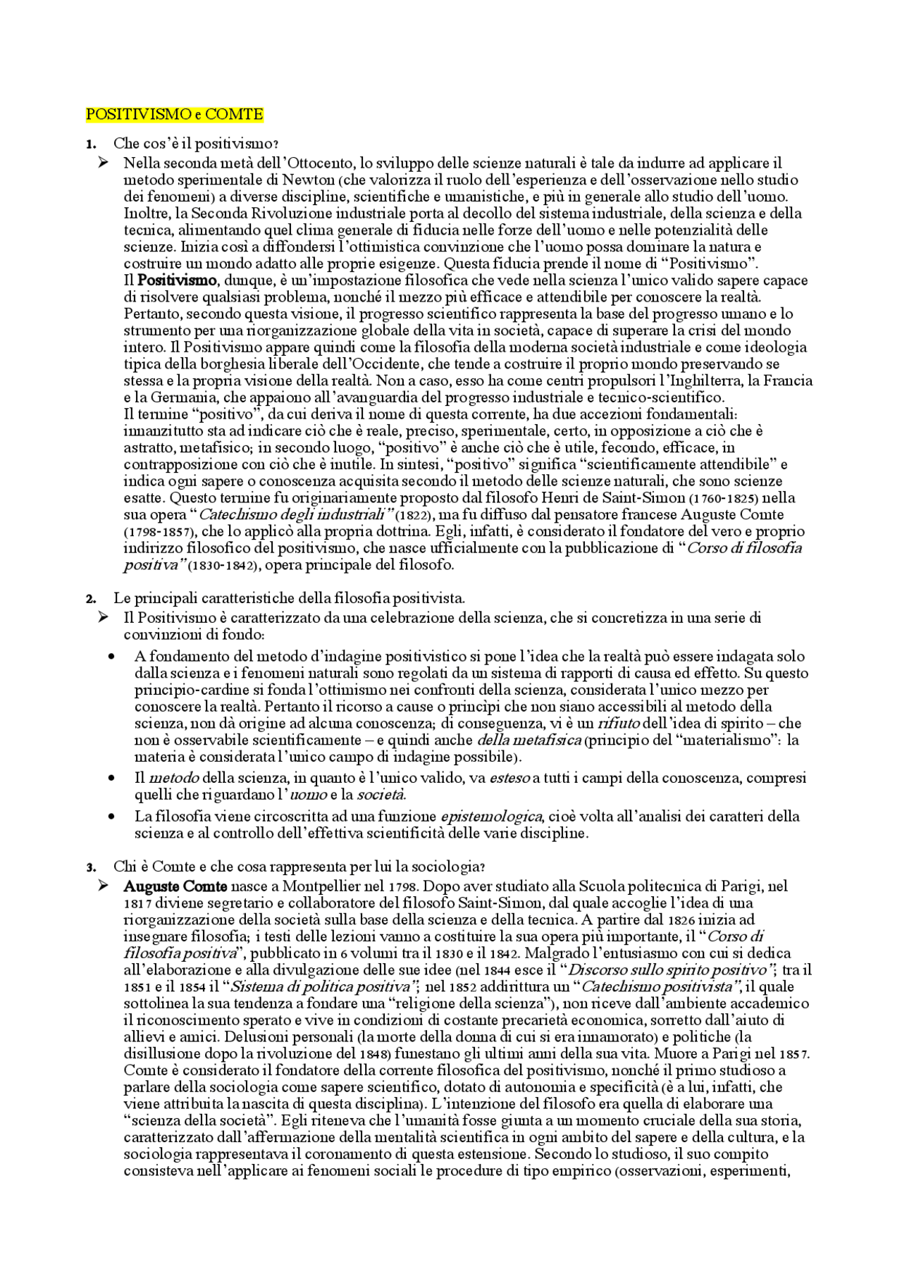 Il Positivismo E Auguste Comte Domande Di Filosofia E Scienze Umane