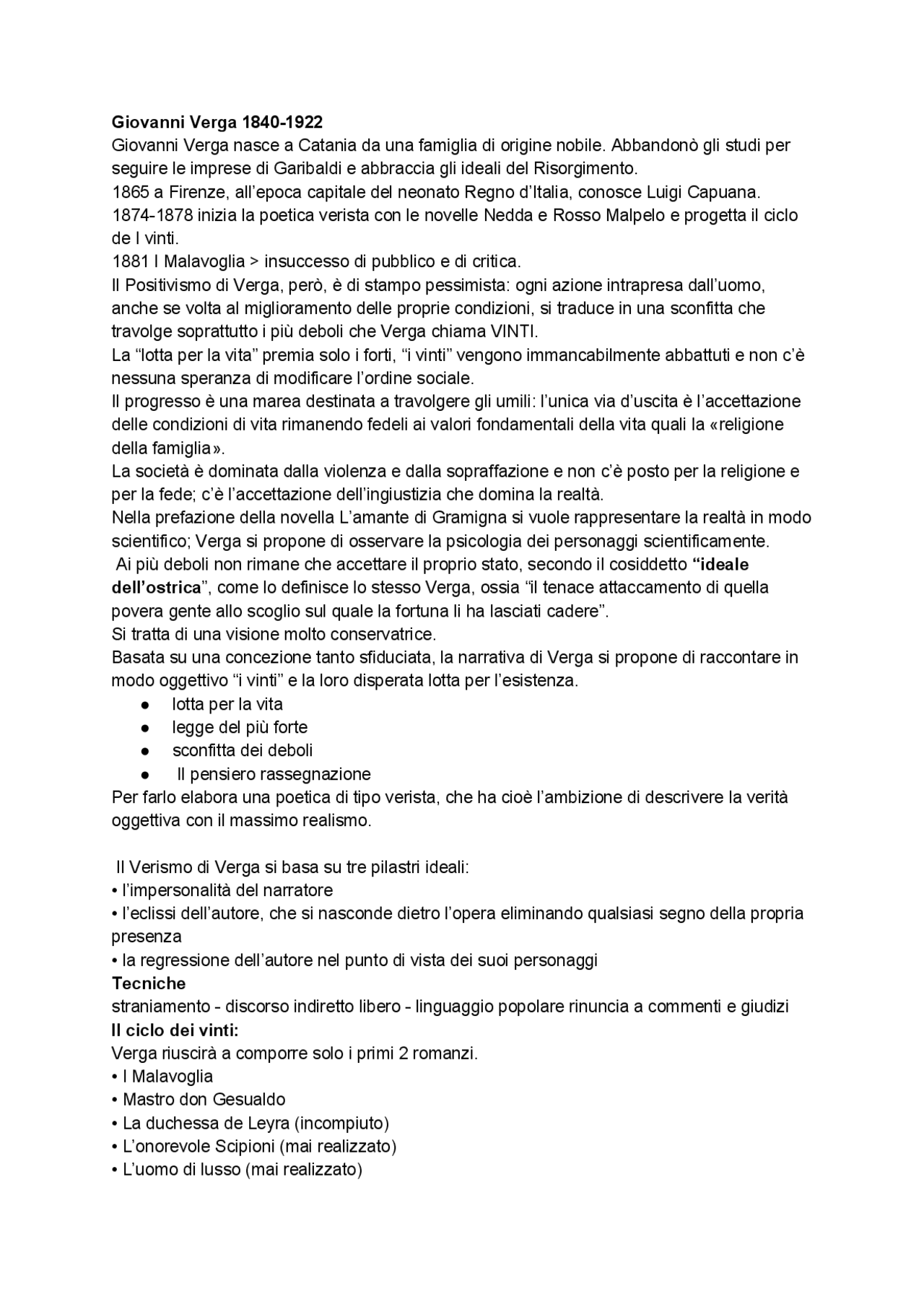Giovanni Verga Riassunto Docsity