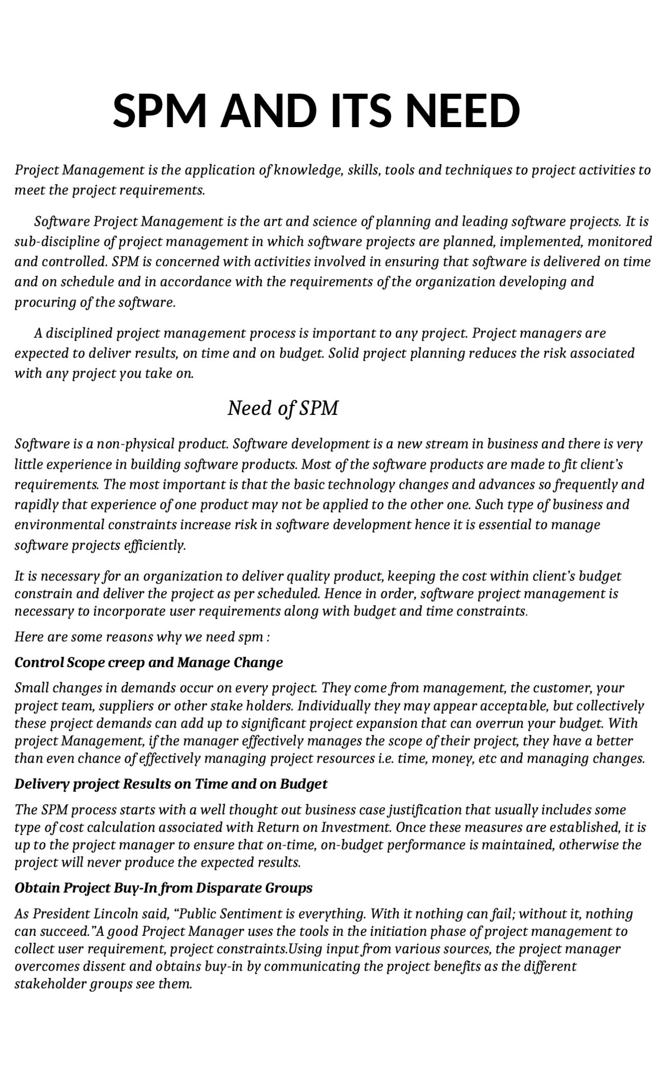 Software Project Management And Its Need Docsity