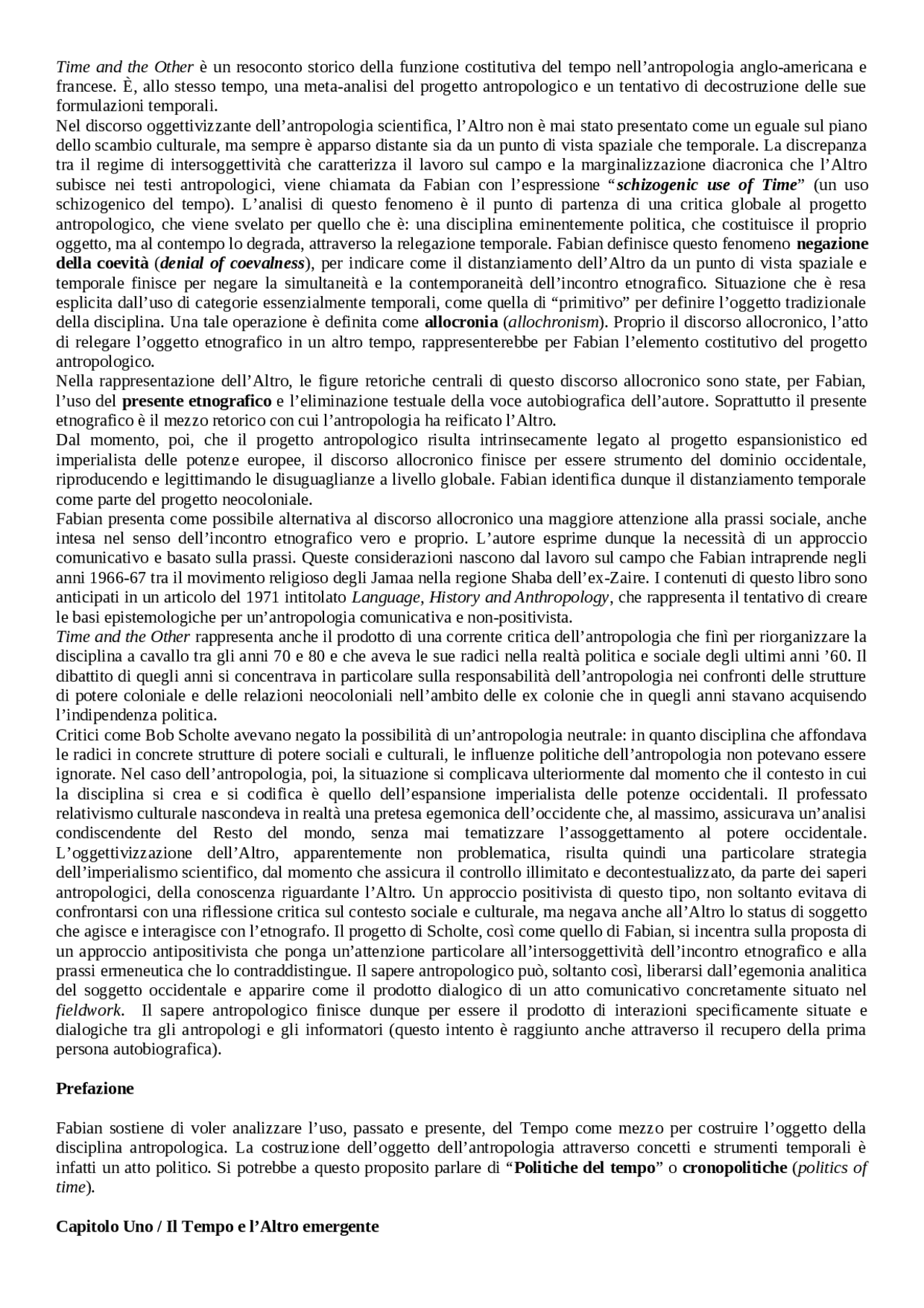Riassunto Completo Di Il Tempo E Gli Altri La Politica Del Tempo In