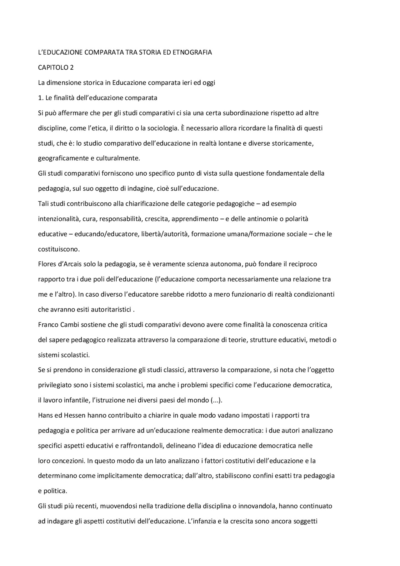 Leducazione Comparata Tra Storia Ed Etnografia Docsity