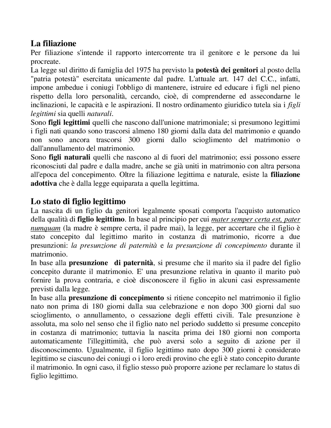 La Filiazione Diritto Privato Docsity