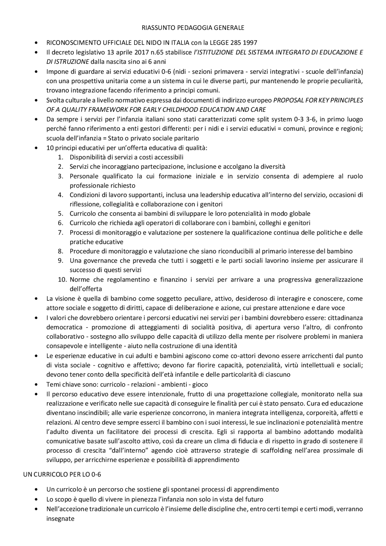 Riassunto Testo Educare Linfanzia Docsity