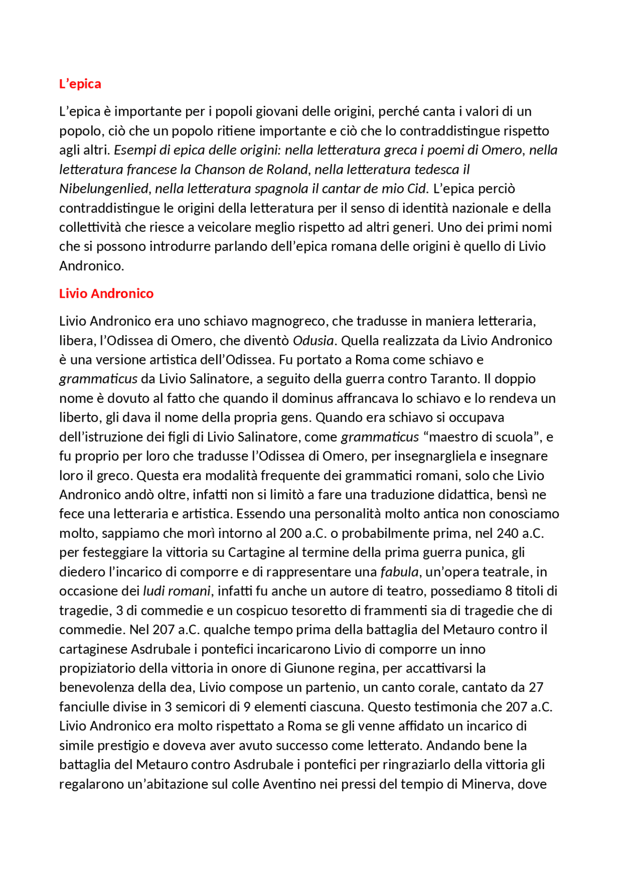 Livio Andronico Vita E Opere Docsity