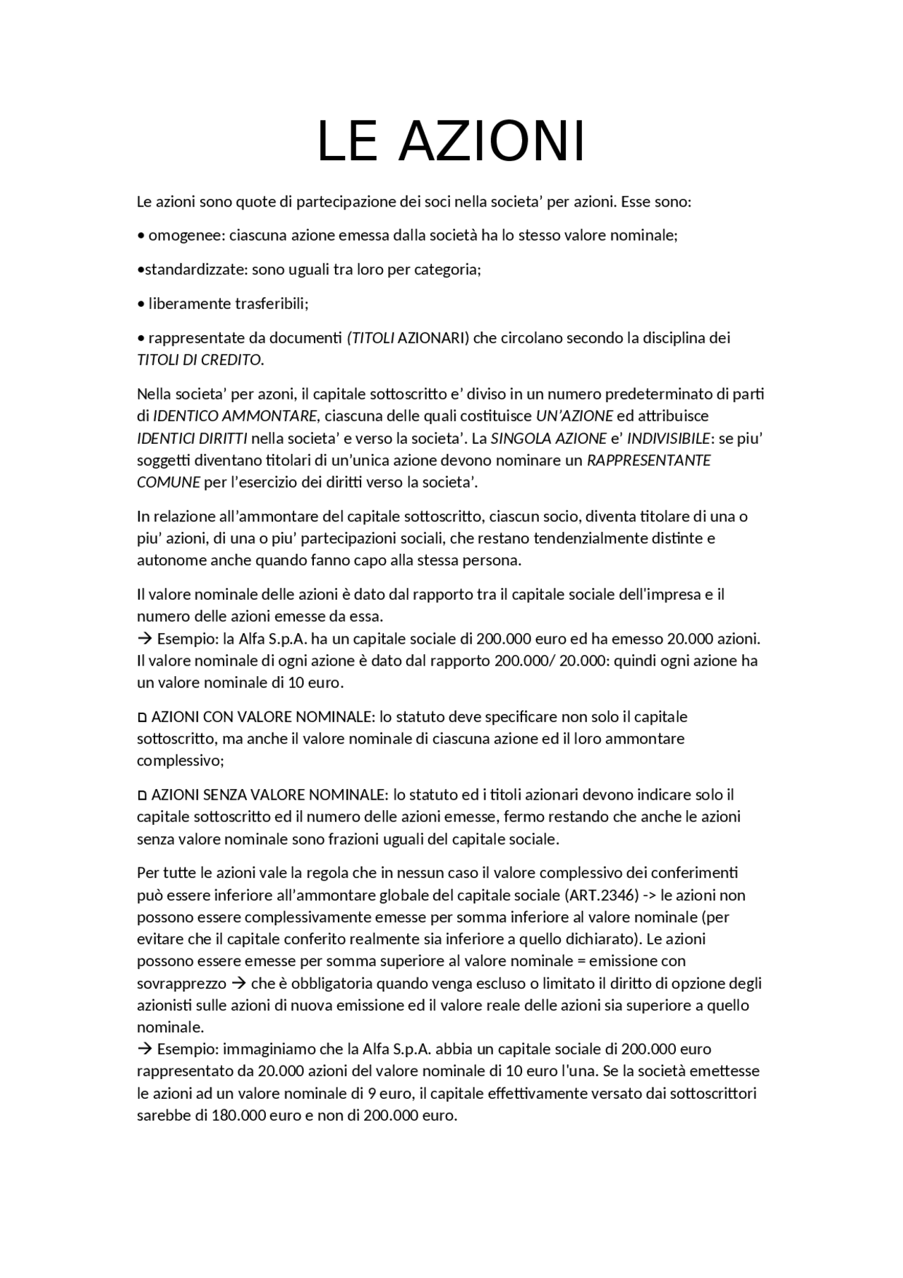 Le Azioni Delle Societa Docsity
