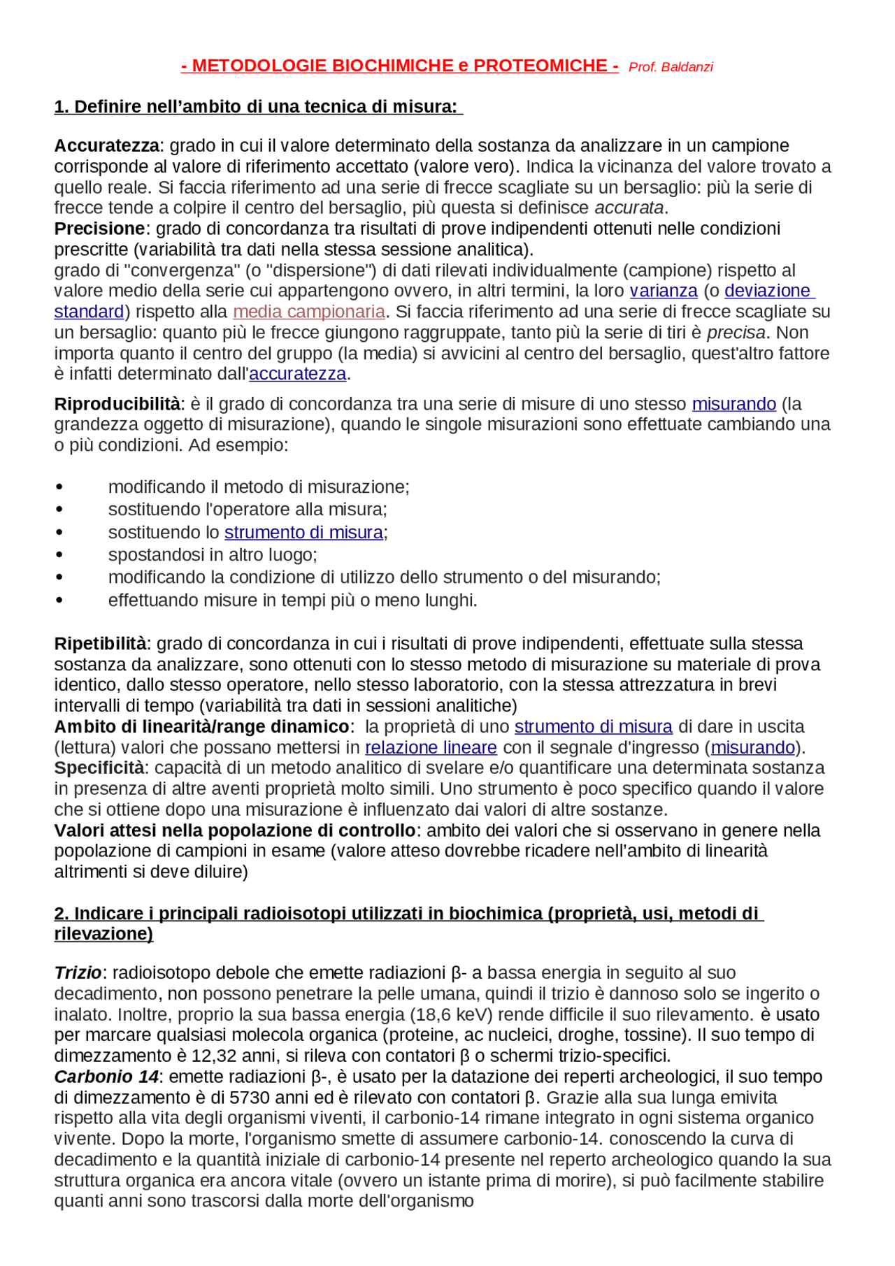 Domande Metodologie Biochimiche E Proteomiche Docsity