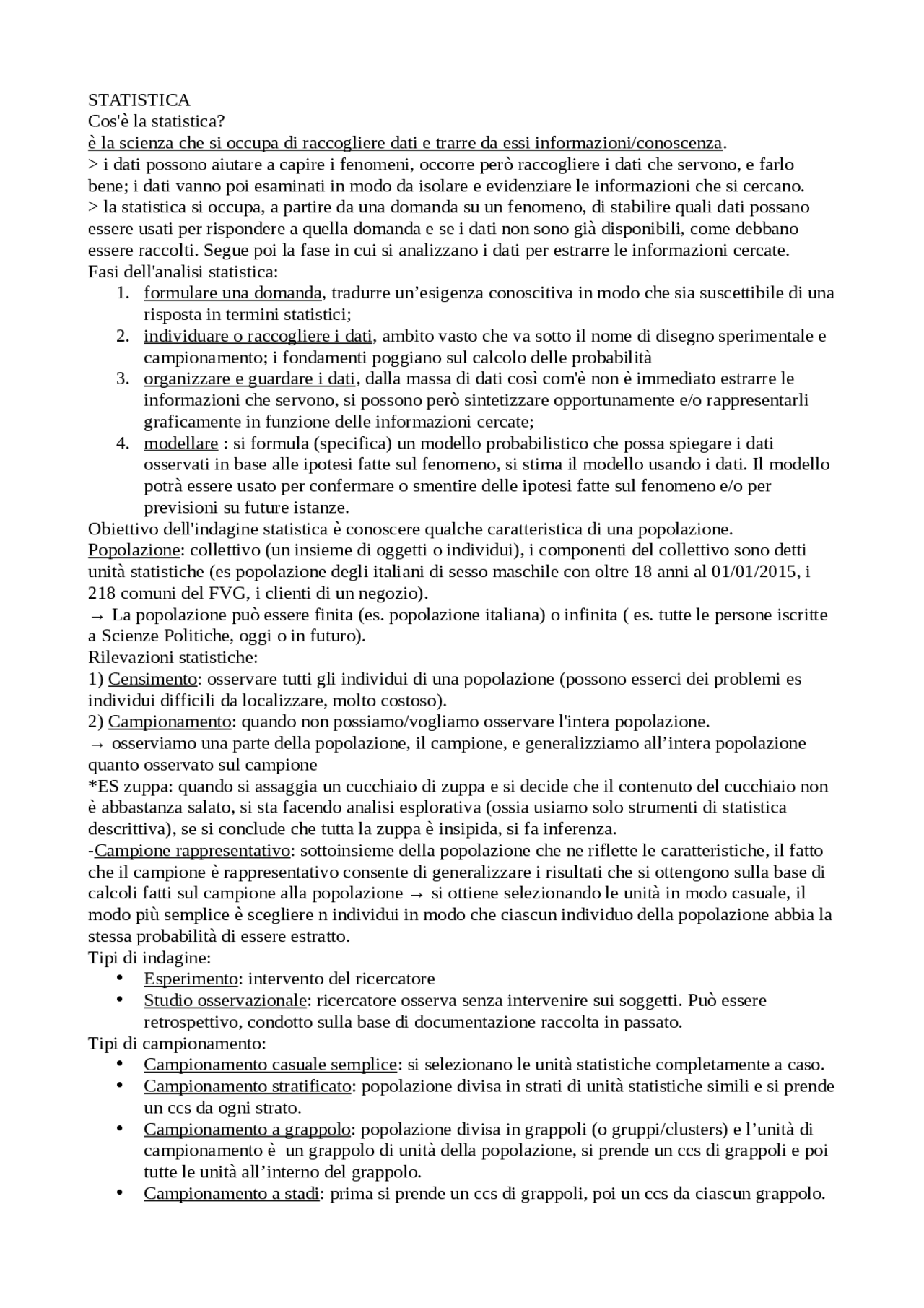 Riassunti Statistica De Stefano Units Docsity