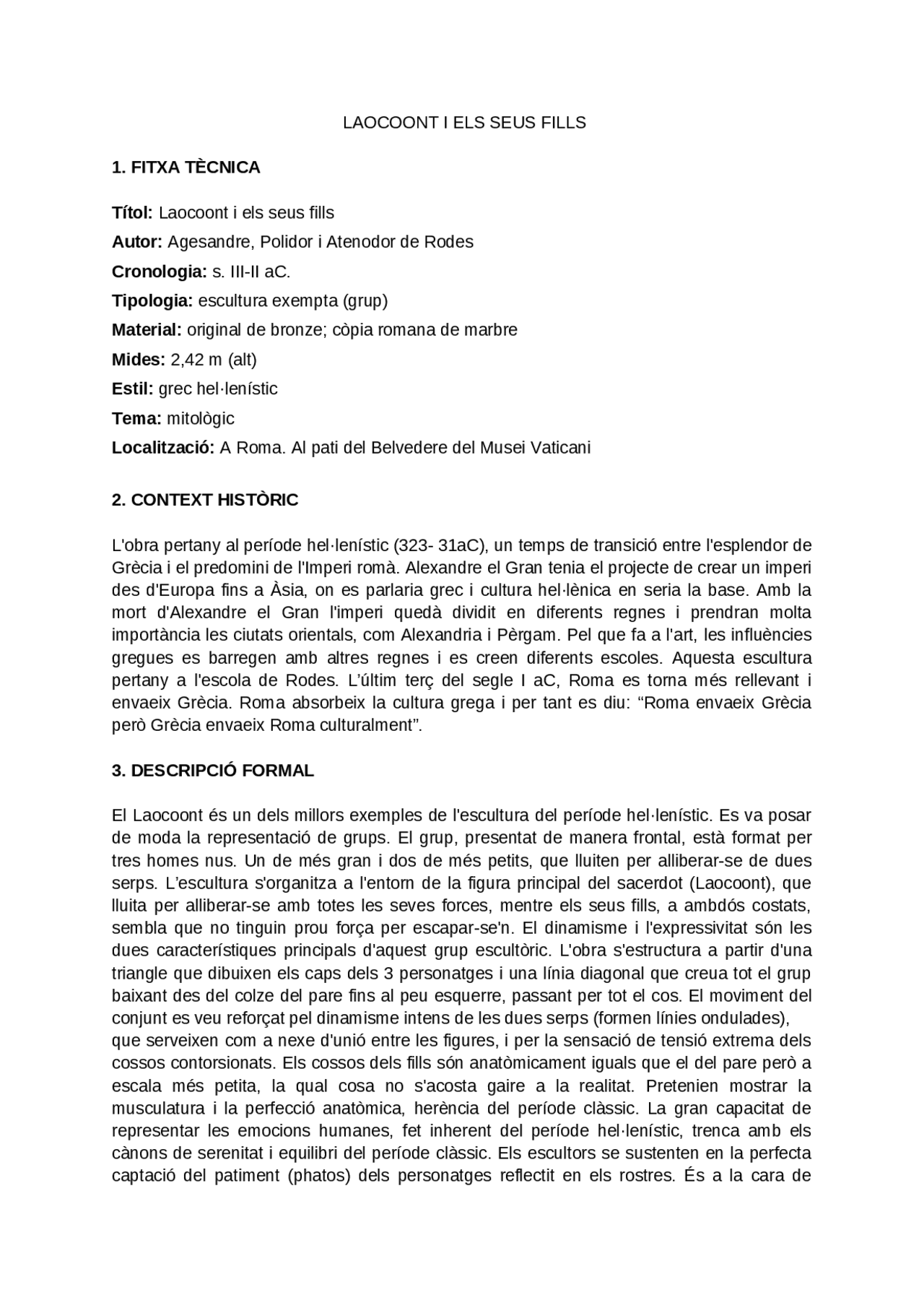 Fitxa artística: LAOCOONT I ELS SEUS FILLS - Docsity
